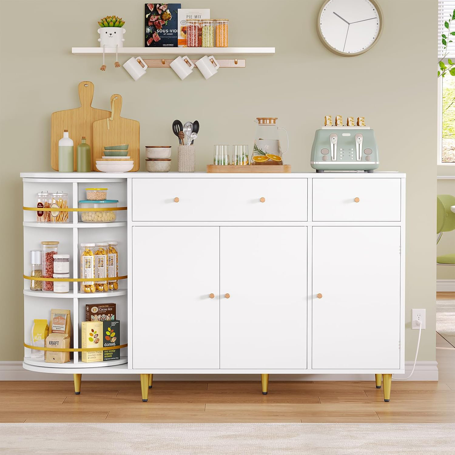 Mercer41 Buffet Cabinet With Storage And Power Outlets, 55" Large ...