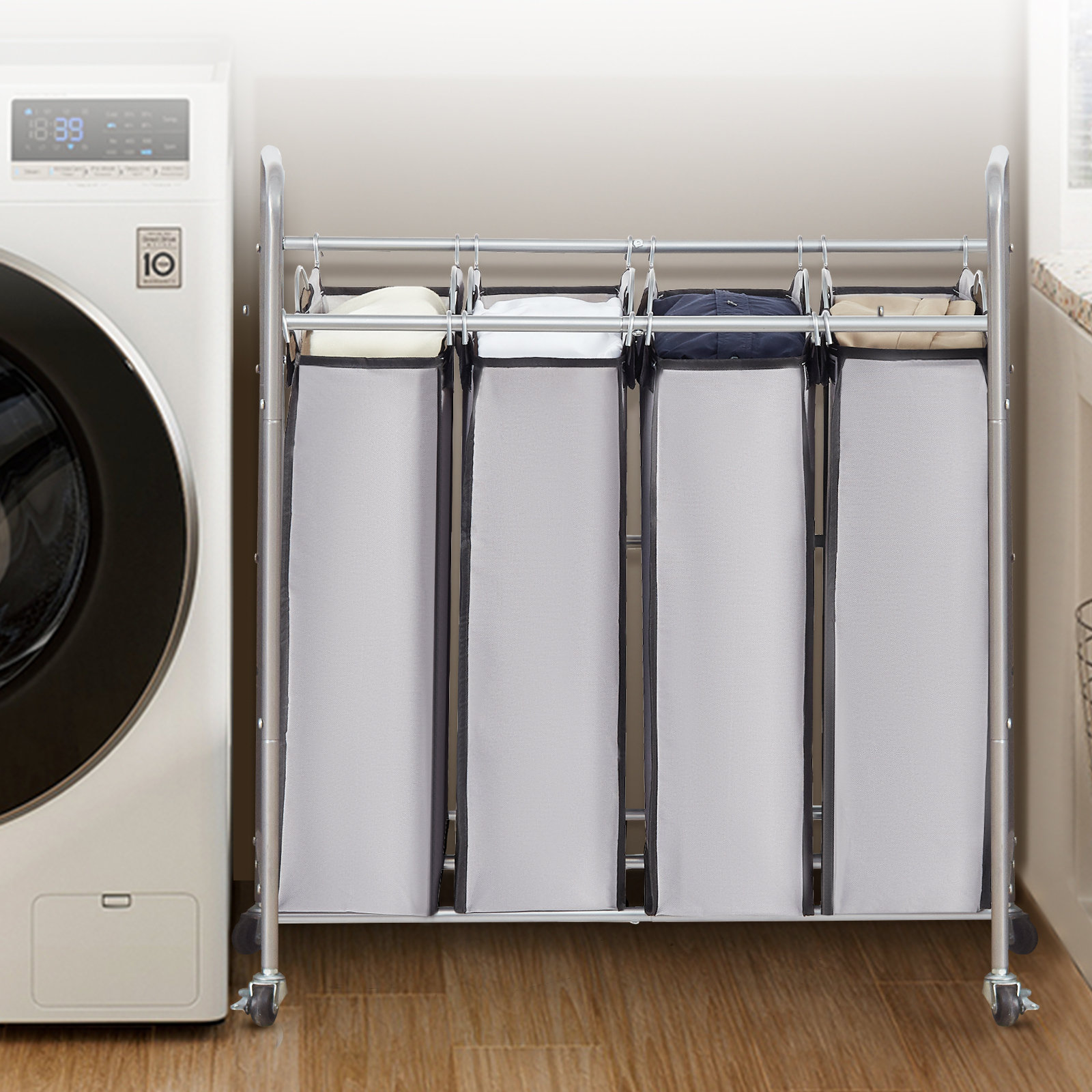 Ebern Designs Handwoven Metal Rolling Laundry Sorter with Handles | Wayfair