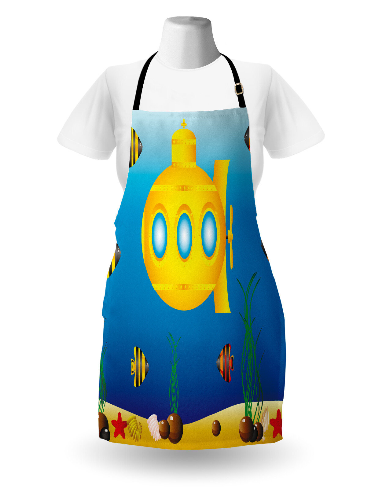 East Urban Home Yellow Submarine Apron Unisex, Fish Sea Grass, Adult ...