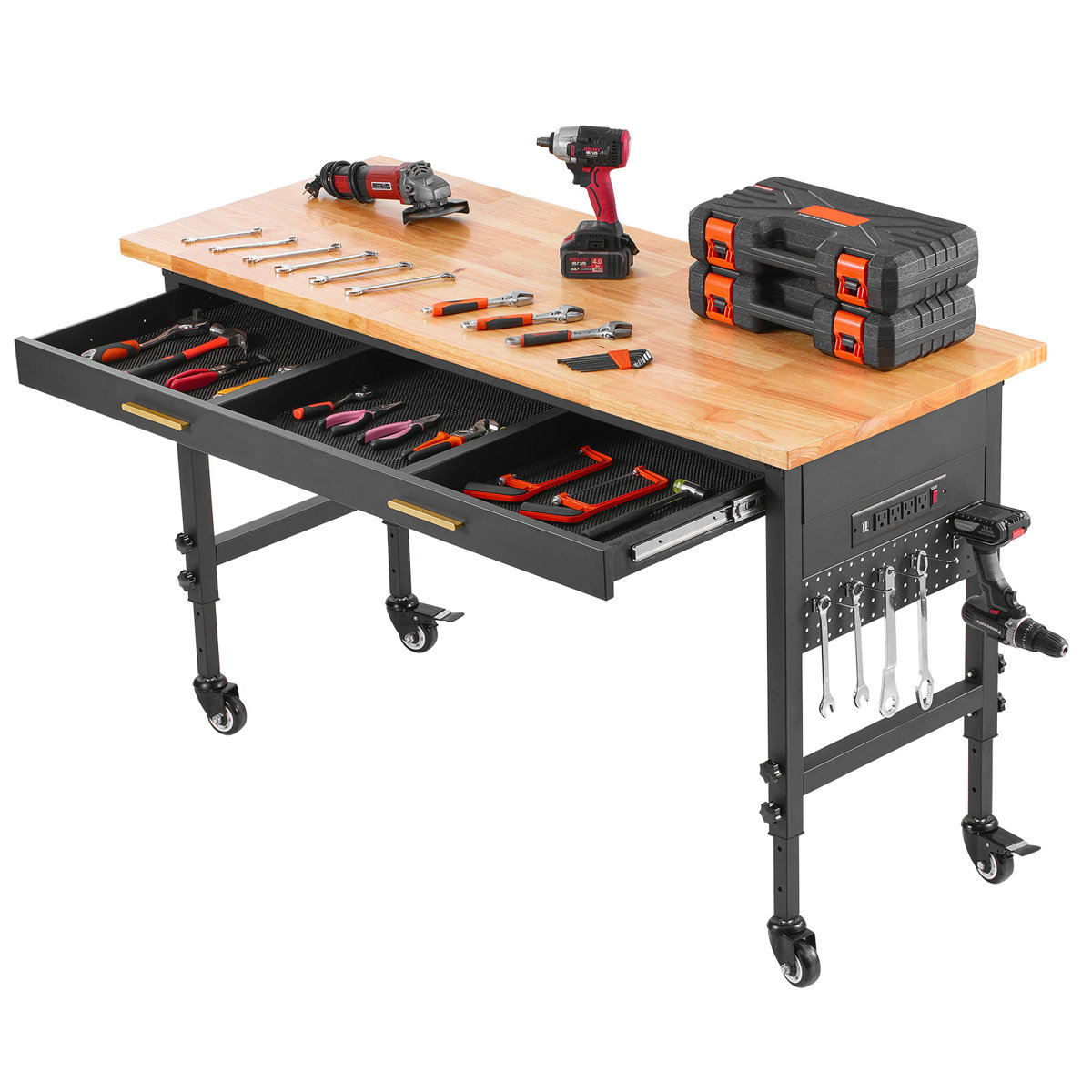 WFX Utility™ Adjustable Height Wood Workbench with Metal Frame and ...