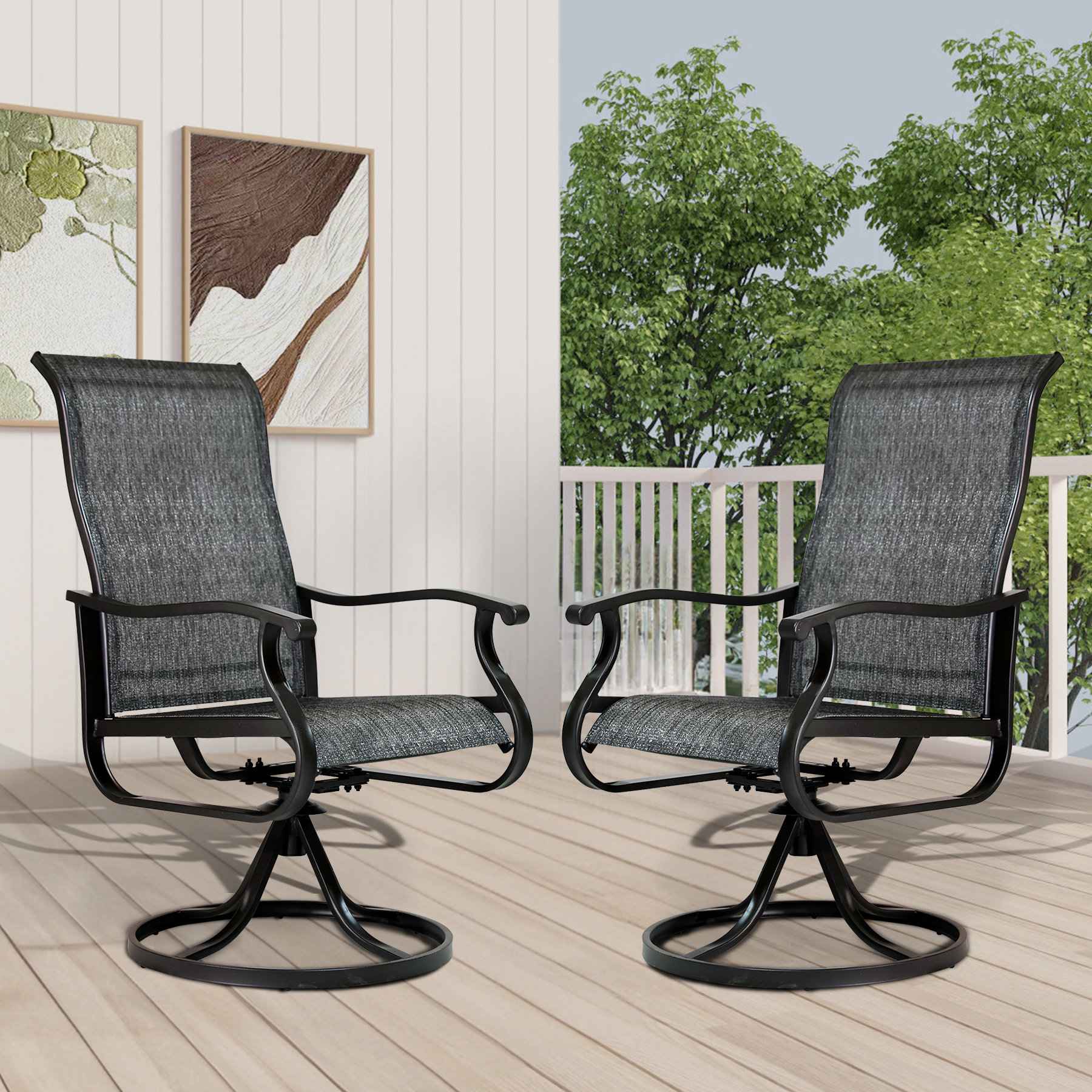Lark Manor™ Set of 2 Outdoor Swivel Dining Chairs, All-Weather ...