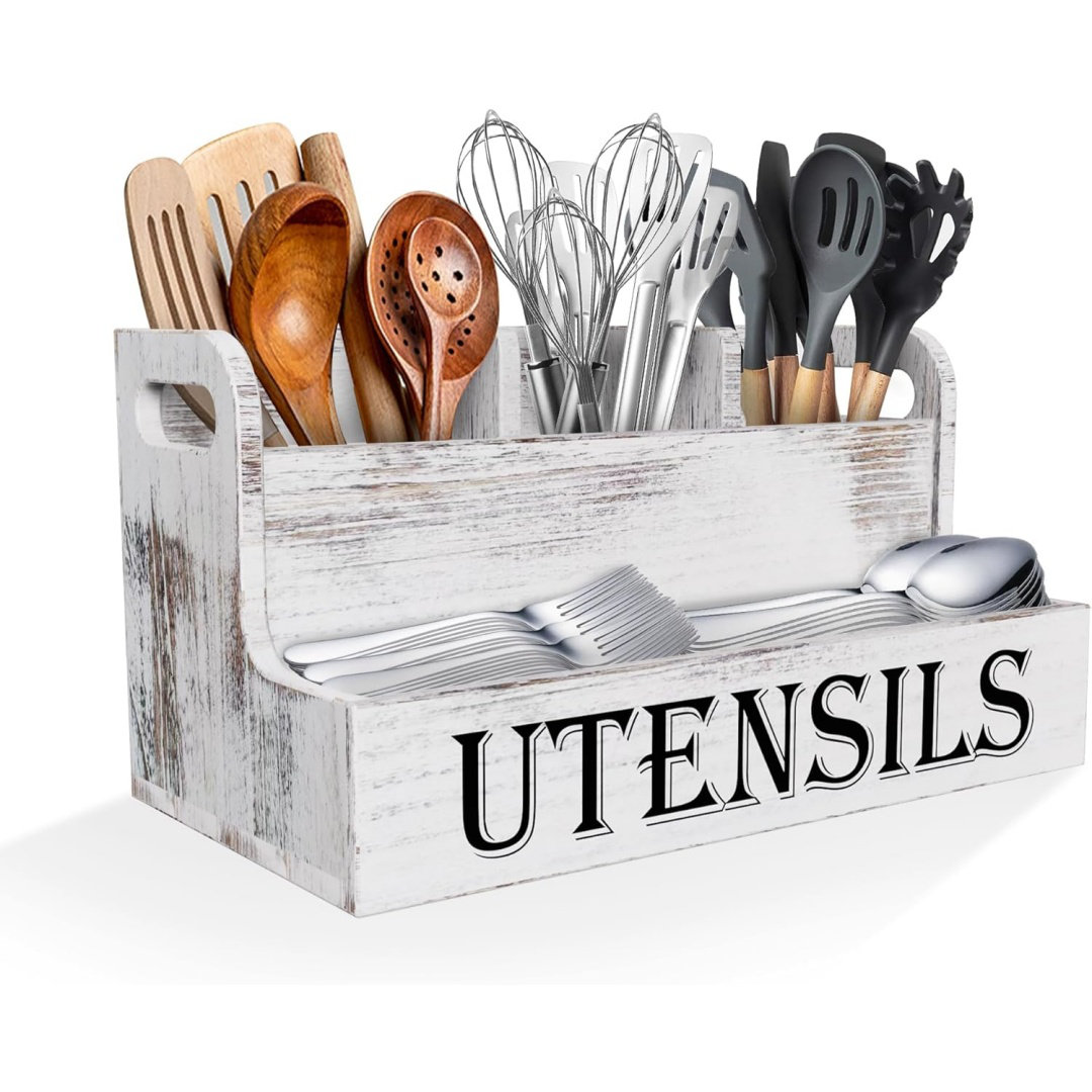 One Allium Way Extra Large Kitchen Utensils Holder With 4 Compartments ...