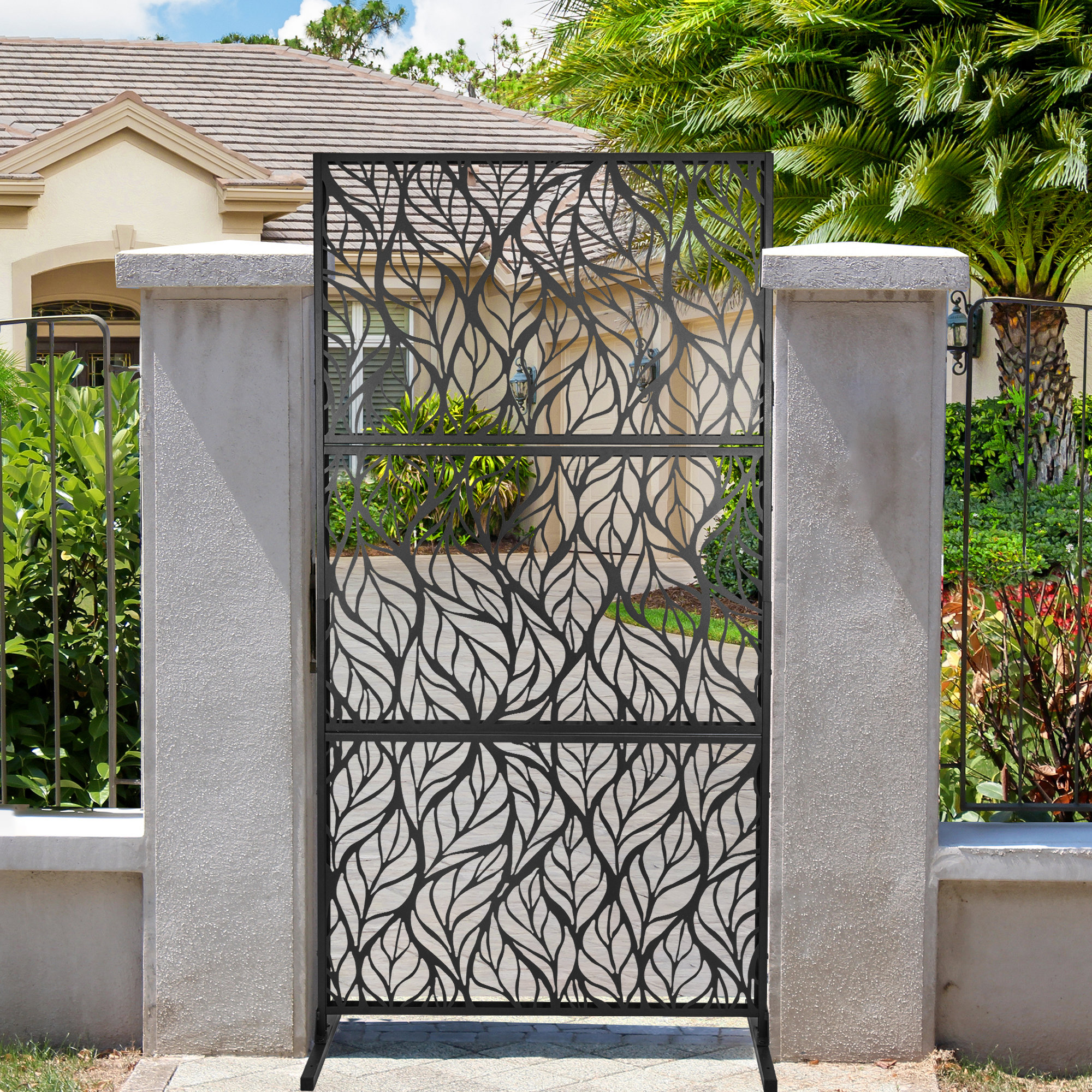 GenMous & Co 6ft Metal Outdoor Privacy Screen Fence Panel Leave Pattern ...