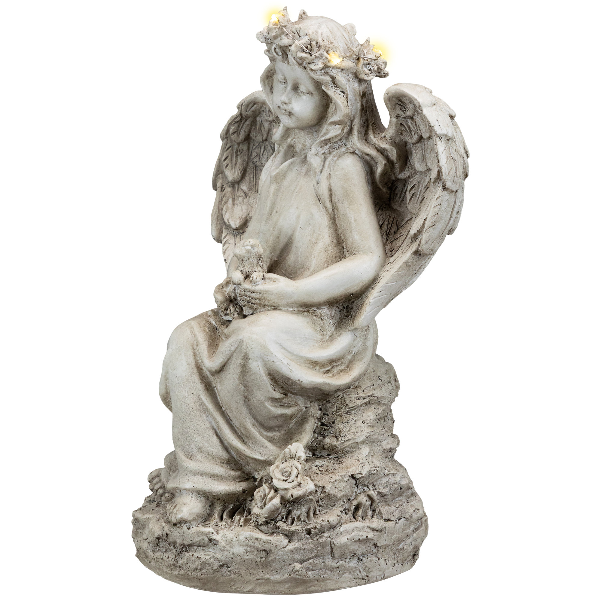 Northlight Seasonal LED Lighted Angel With Rabbit Outdoor Garden Statue ...