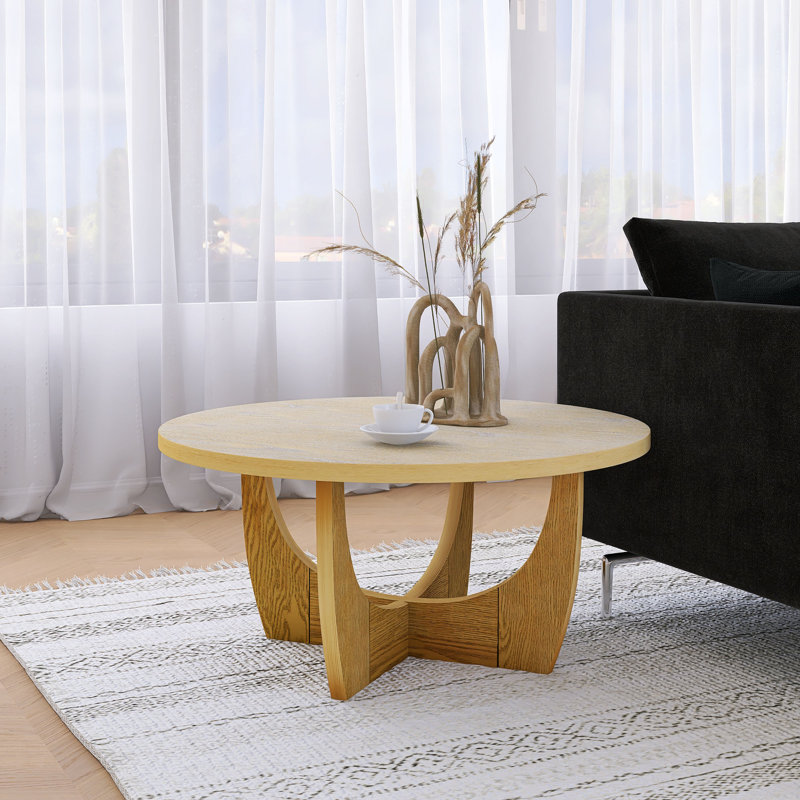Staykiwi 36 Inch Round Wooden Coffee Table In Oak | Wayfair
