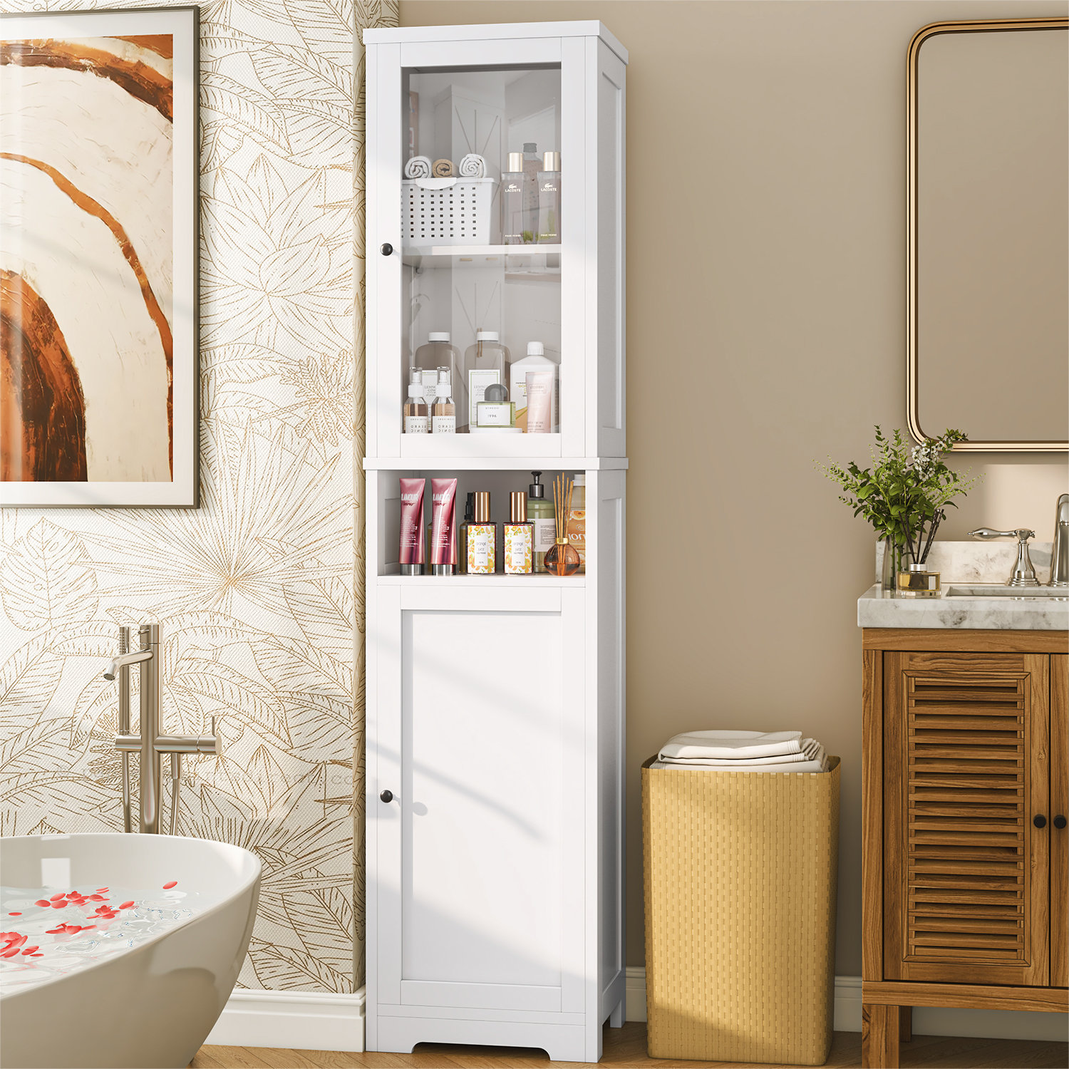 Lark Manor™ 67'' Tall Narrow Bathroom Storage Cabinet With Acrylic Door ...