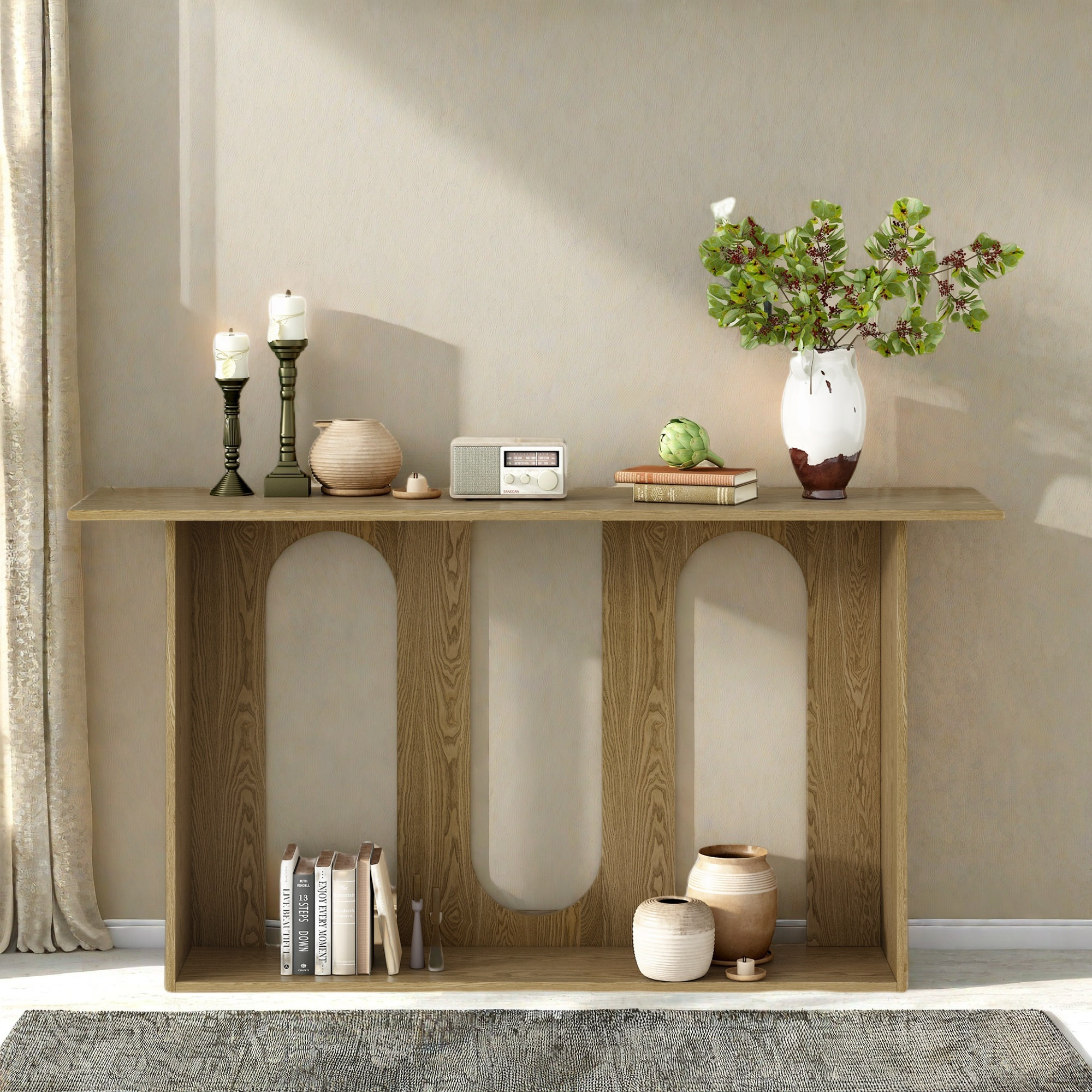 Latitude Run® Modern Curved Design Ash Veneer Console Table With Shelf ...