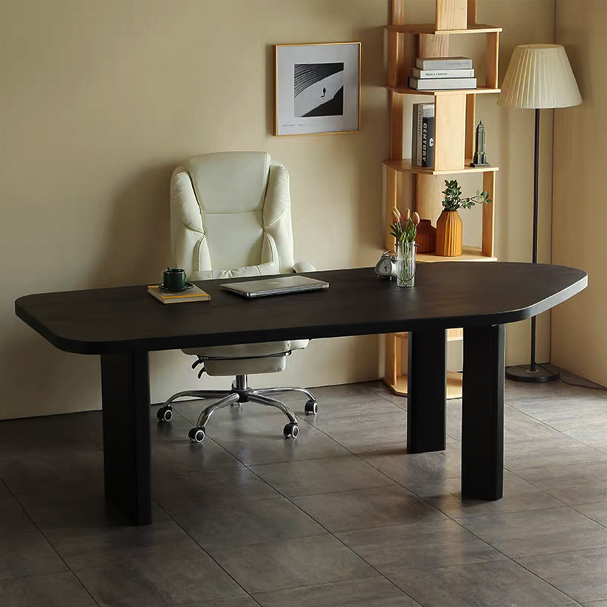 BELSUB 62.99" Modern Minimalist Black Solid Wood Geometric Desk | Wayfair