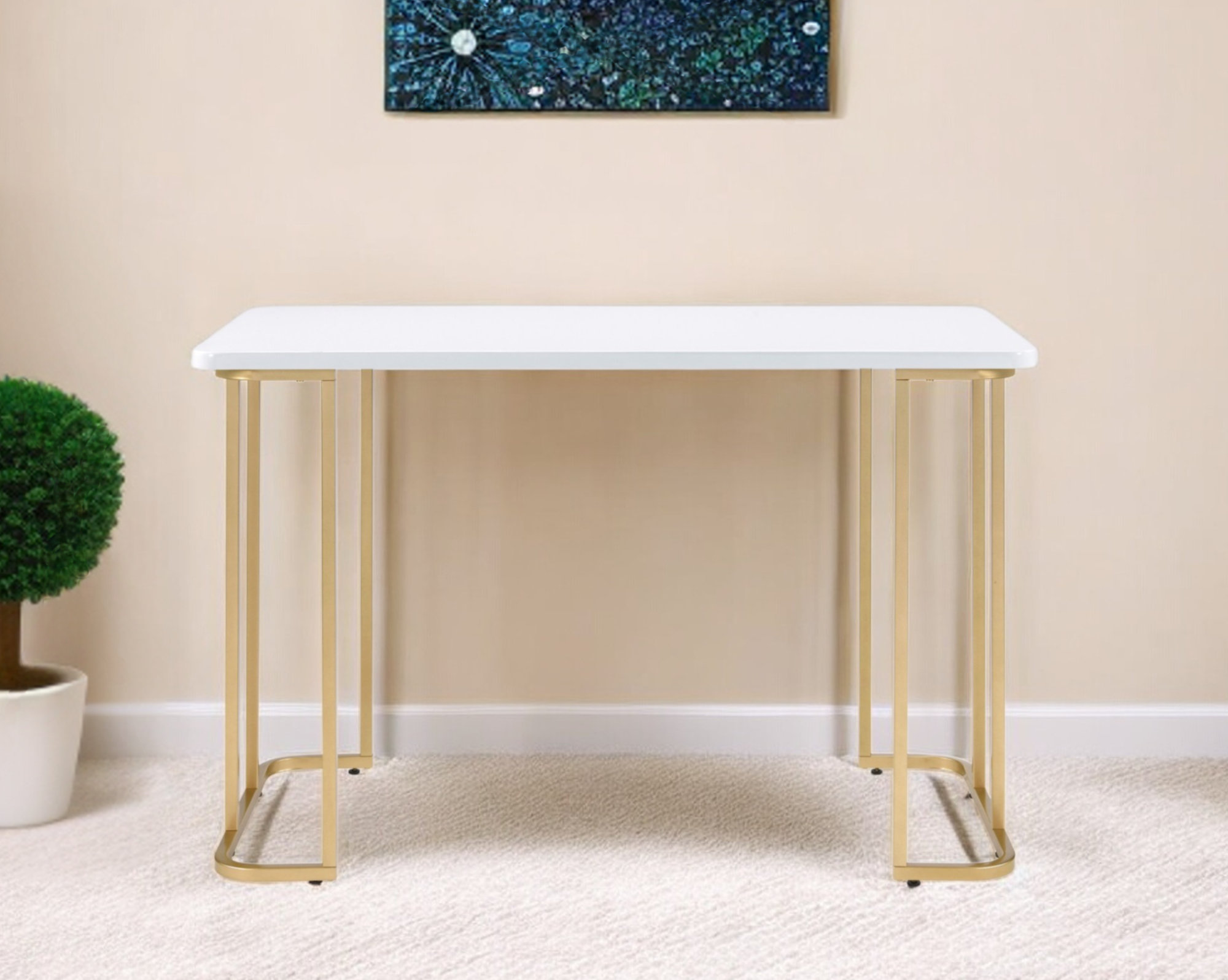 HomeRoots 48" White and Gold Writing Desk | Wayfair