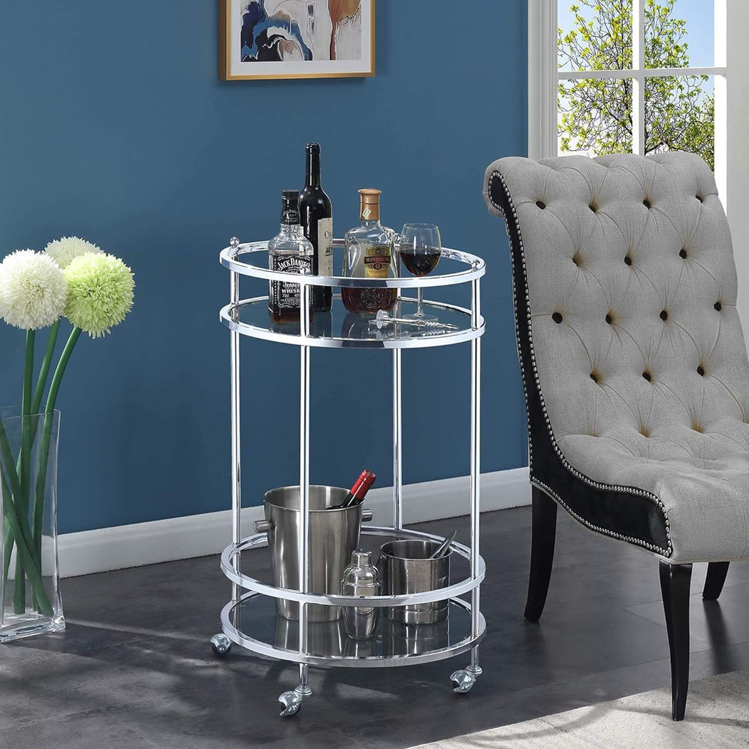 17 Stories Wine Rack And Glass Holders, Rolling Wine Cart For Kitchen ...