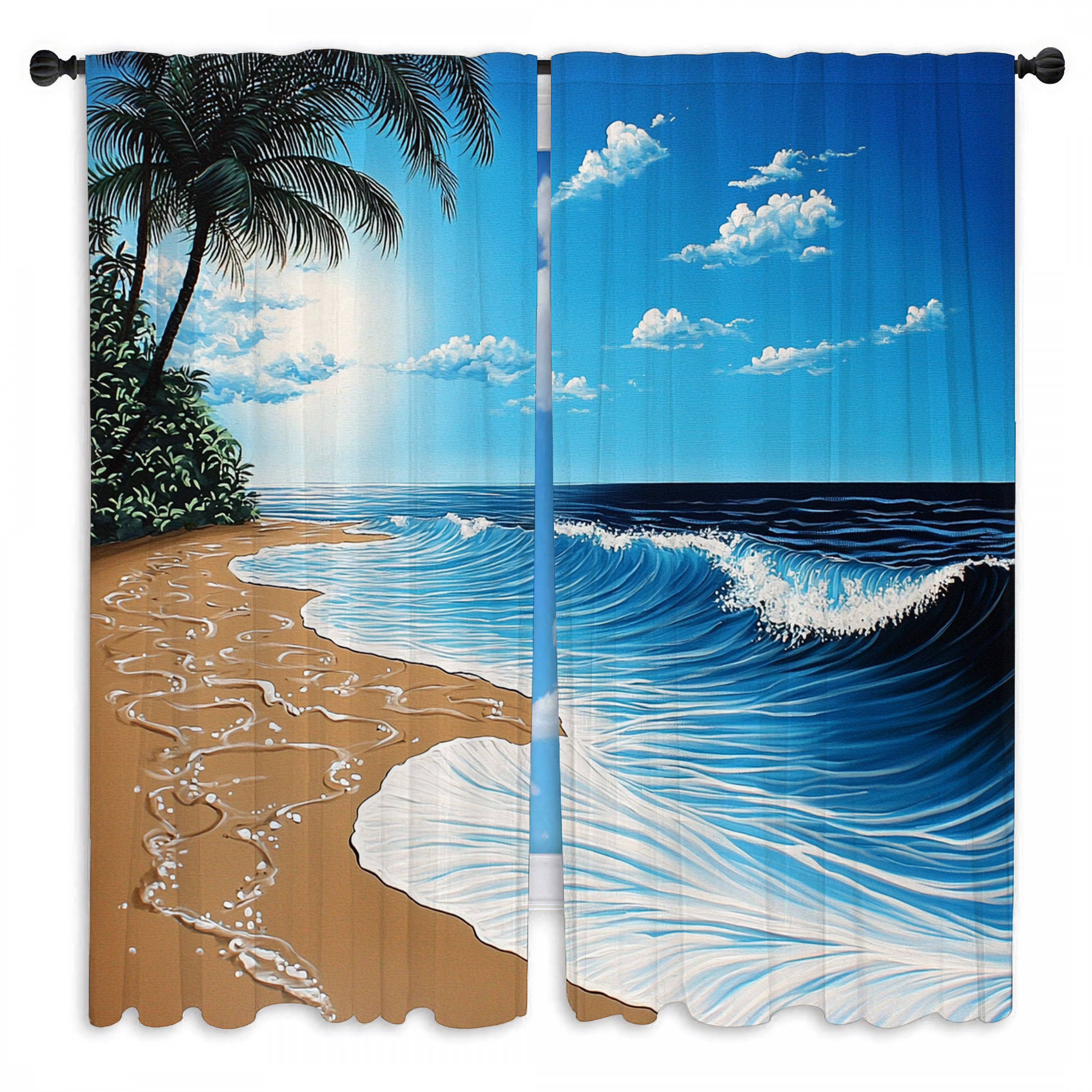 Rosecliff Heights Beach Window Curtains Nature Coastal Beach Drapes - 2 ...