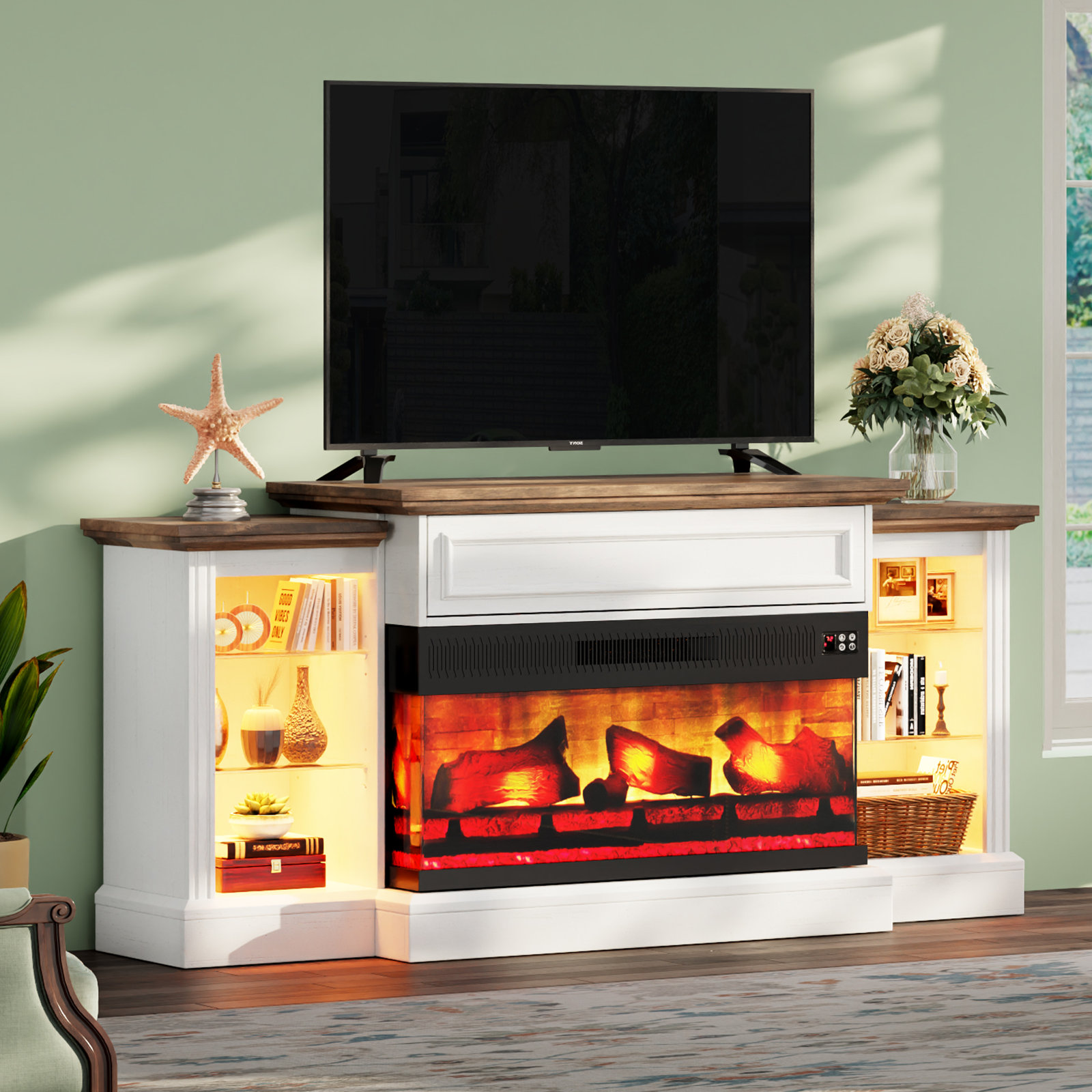 One Allium Way® Alvilda 3-Sided Fireplace TV Stand with Adjustable ...