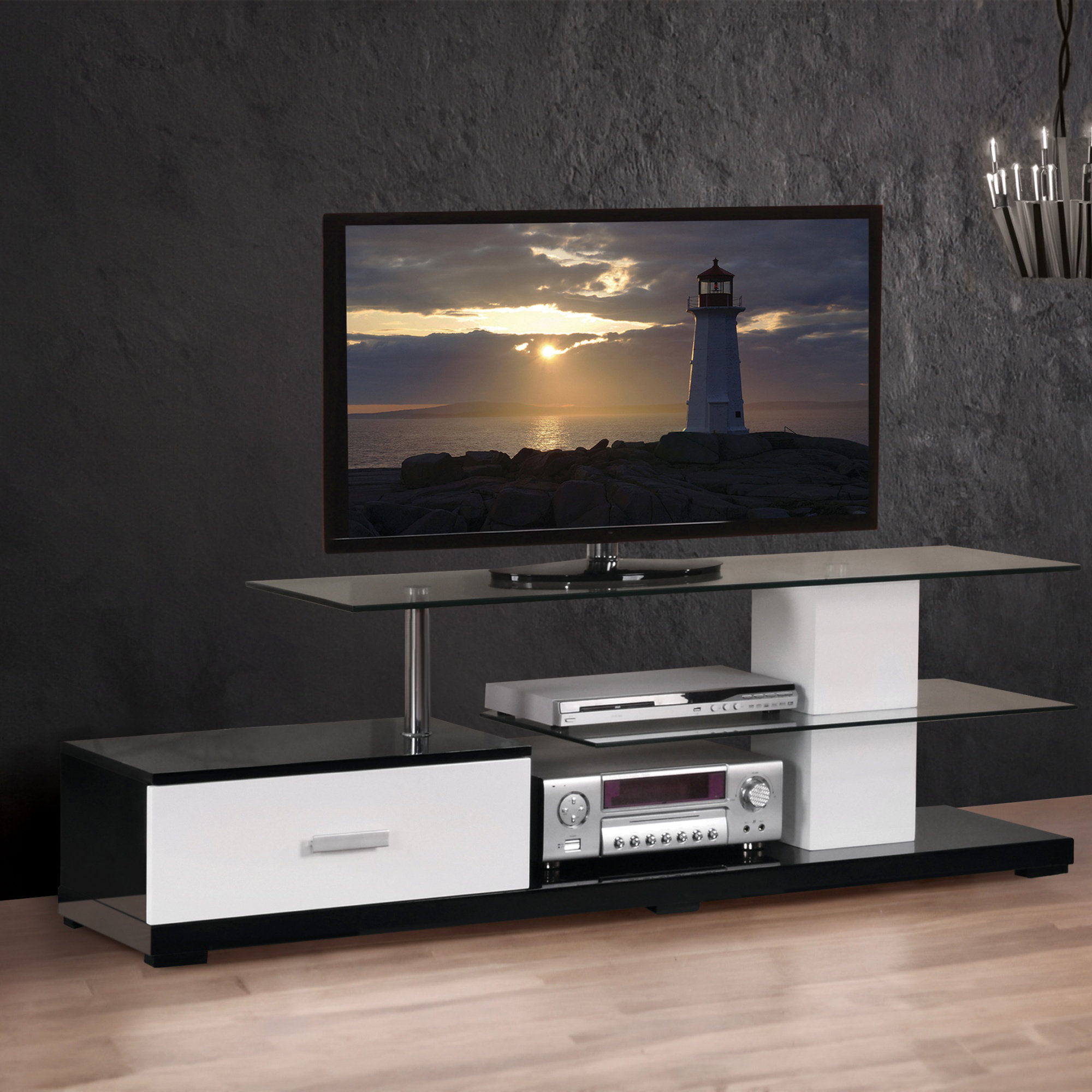 Wrought Studio™ Ivana White & Black Finish TV Stand (TV Stand) | Wayfair