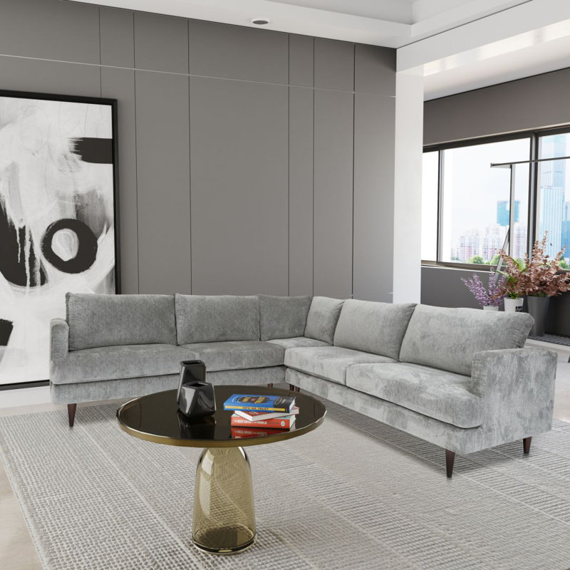 Everly Quinn Aijha Modern Silver L Shaped Sectional Sofas Couches for ...