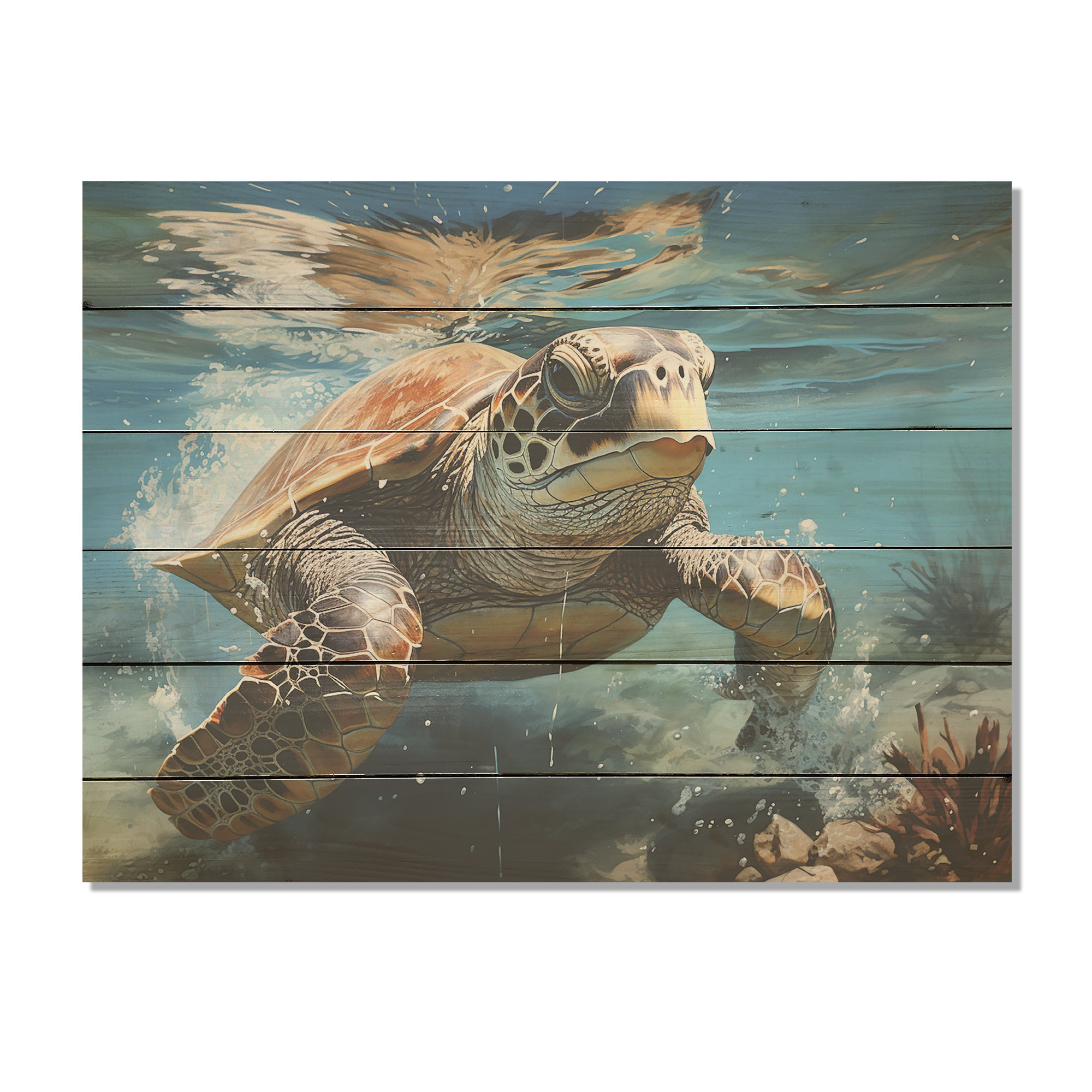 Bay Isle Home™ Watercolor Coast - Turtle Wood Panel Wall Art On Natural ...