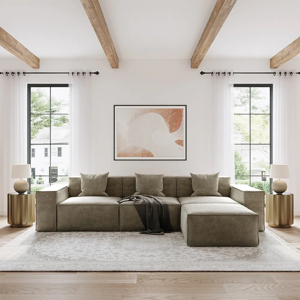 Hokku Designs Barrett 115.75" Modular Genuine Leather Sofa Track Arm ...