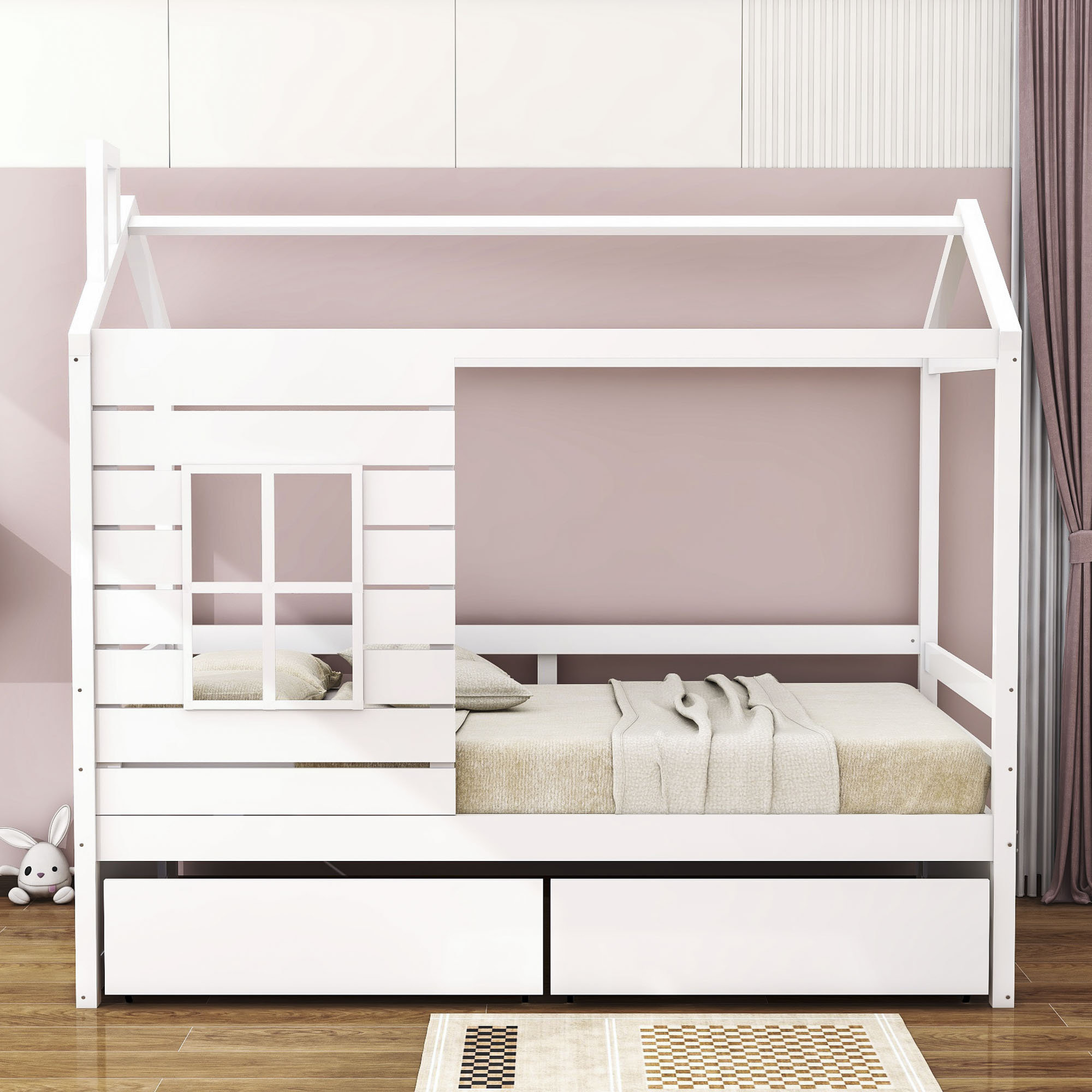 Harper Orchard Alesia Twin Size House Bed Wood Bed with Two Drawers ...