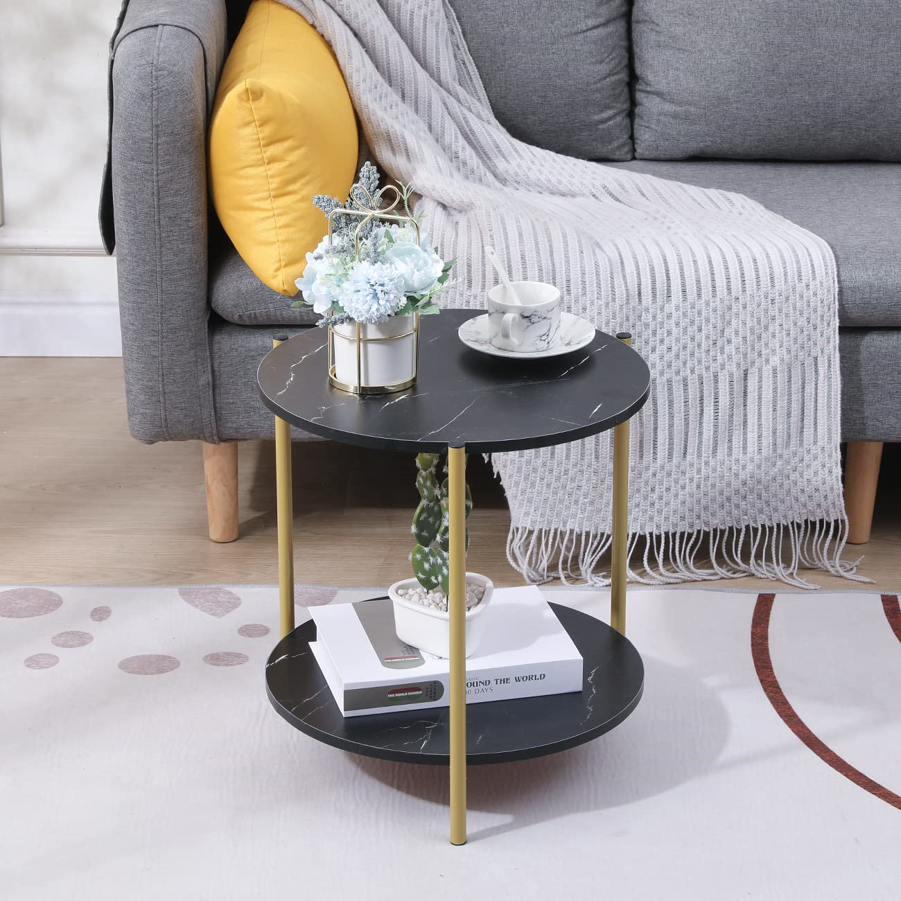 Fairmont Park Living Room Marble Effect Sofa Side Table Round With ...
