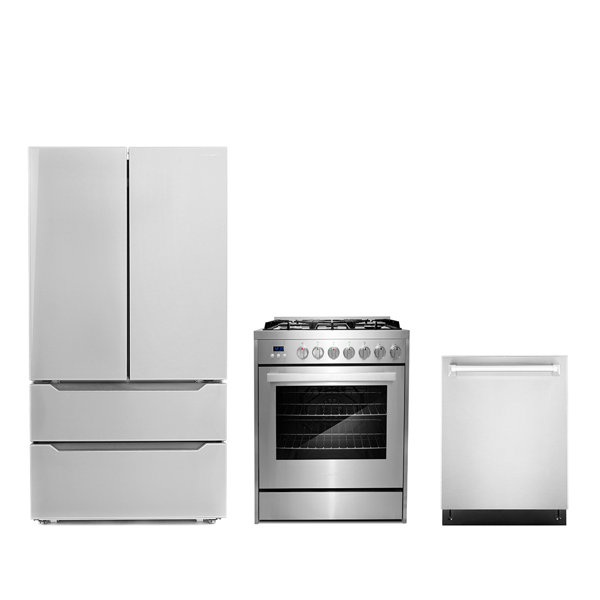 Cosmo 3 Piece Kitchen Appliance Package with French Door Refrigerator ...