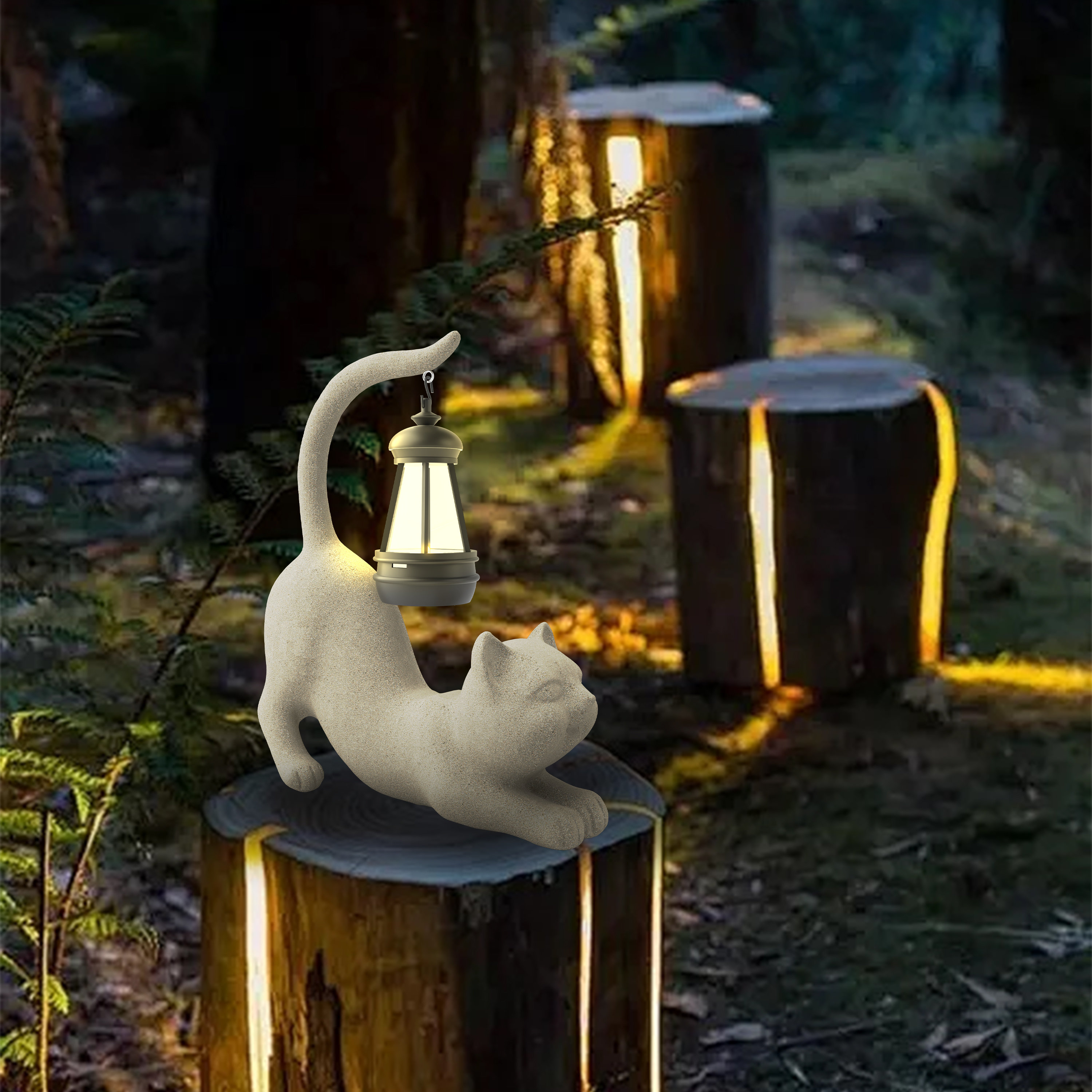 Happy Larry Figorona Solar-Powered Cat Resin Figurine - Garden Decor ...