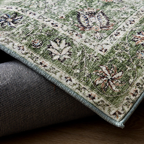 Bungalow Rose Machine Washable Performance Indoor Green Area Rug ...