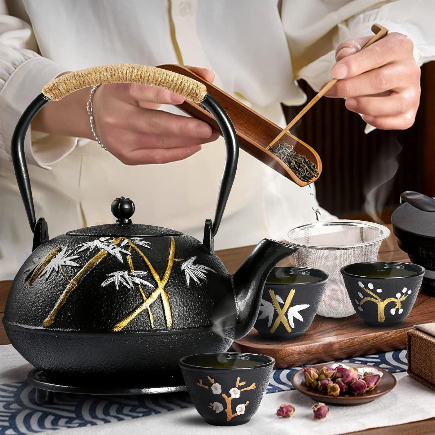 Bay Isle Home™ Cast Iron Japanese Tea Kettle Set: 1200ml Capacity | Wayfair