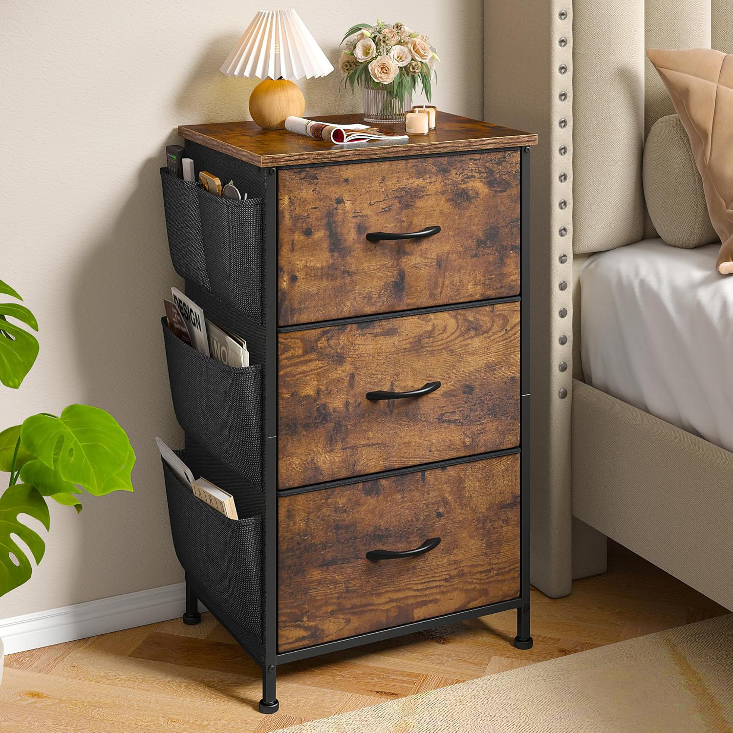 17 Stories Nightstand with 3 Drawers, Night Stand for Bedroom, Bedside ...