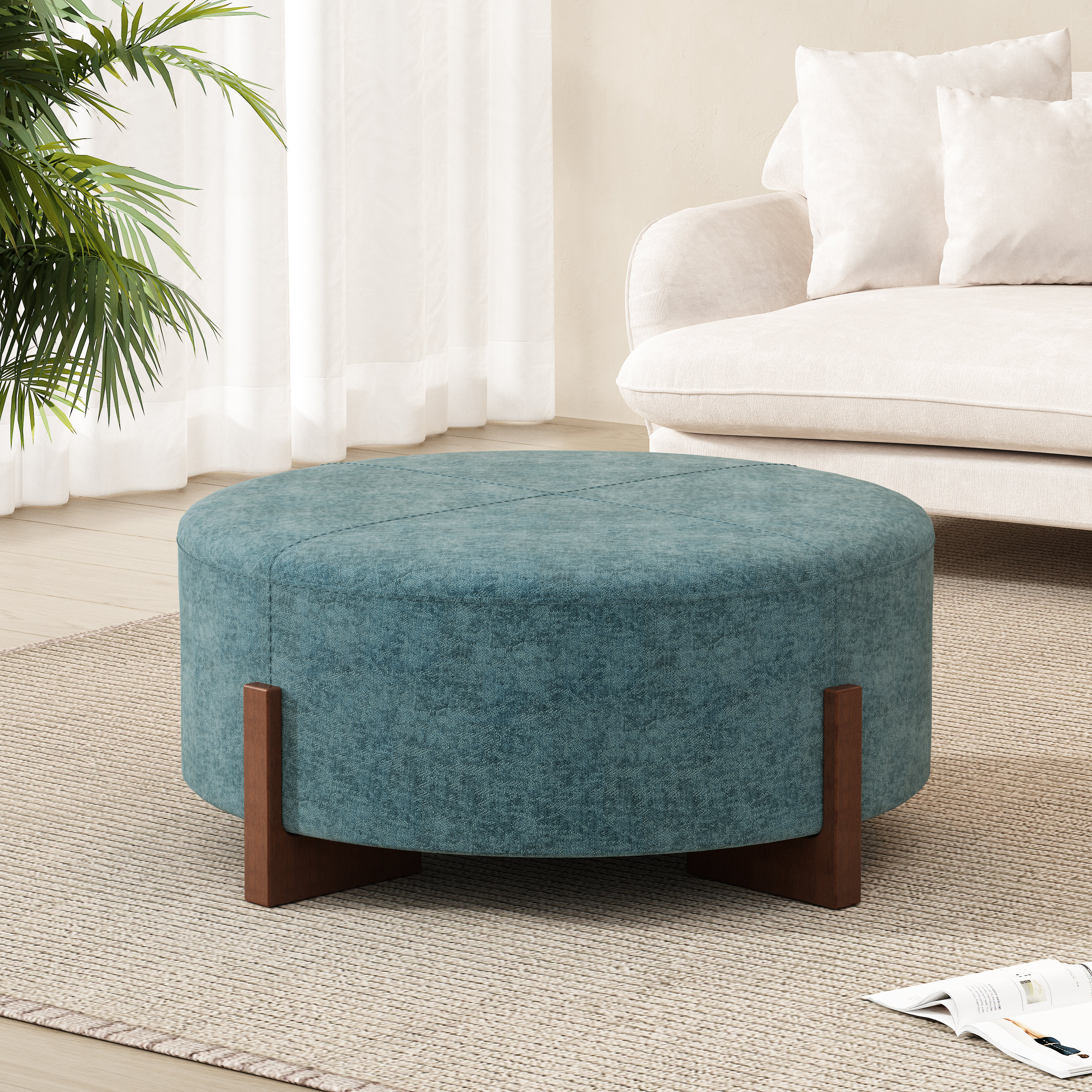 Wade Logan® Theo 34'' Mid-Century Modern Upholstered Round Cocktail ...