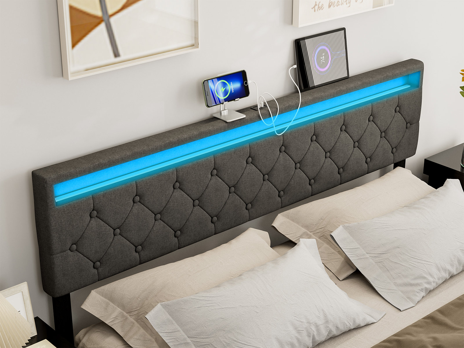 Brayden Studio Bertwald Upholstered Headboard With 2 Usb Ports & Led ...