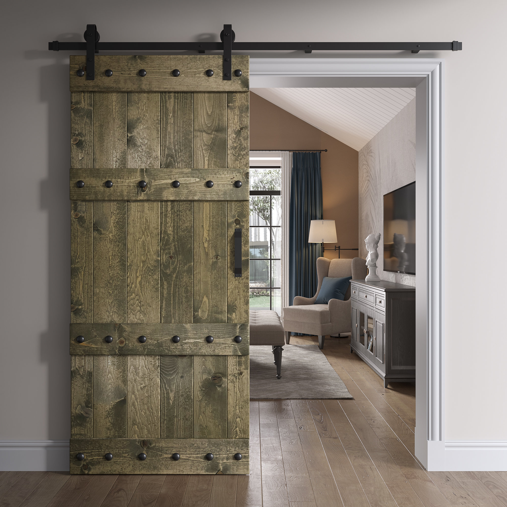 Coast Sequoia Paneled Wood Castle Series Barn Door without Installation ...