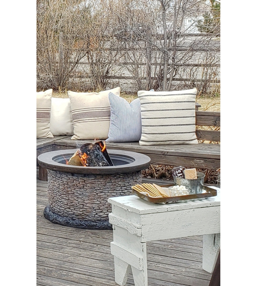 Williston Forge Nolia 32 inch Fire Pit for Outside, Outdoor Stone Wood ...