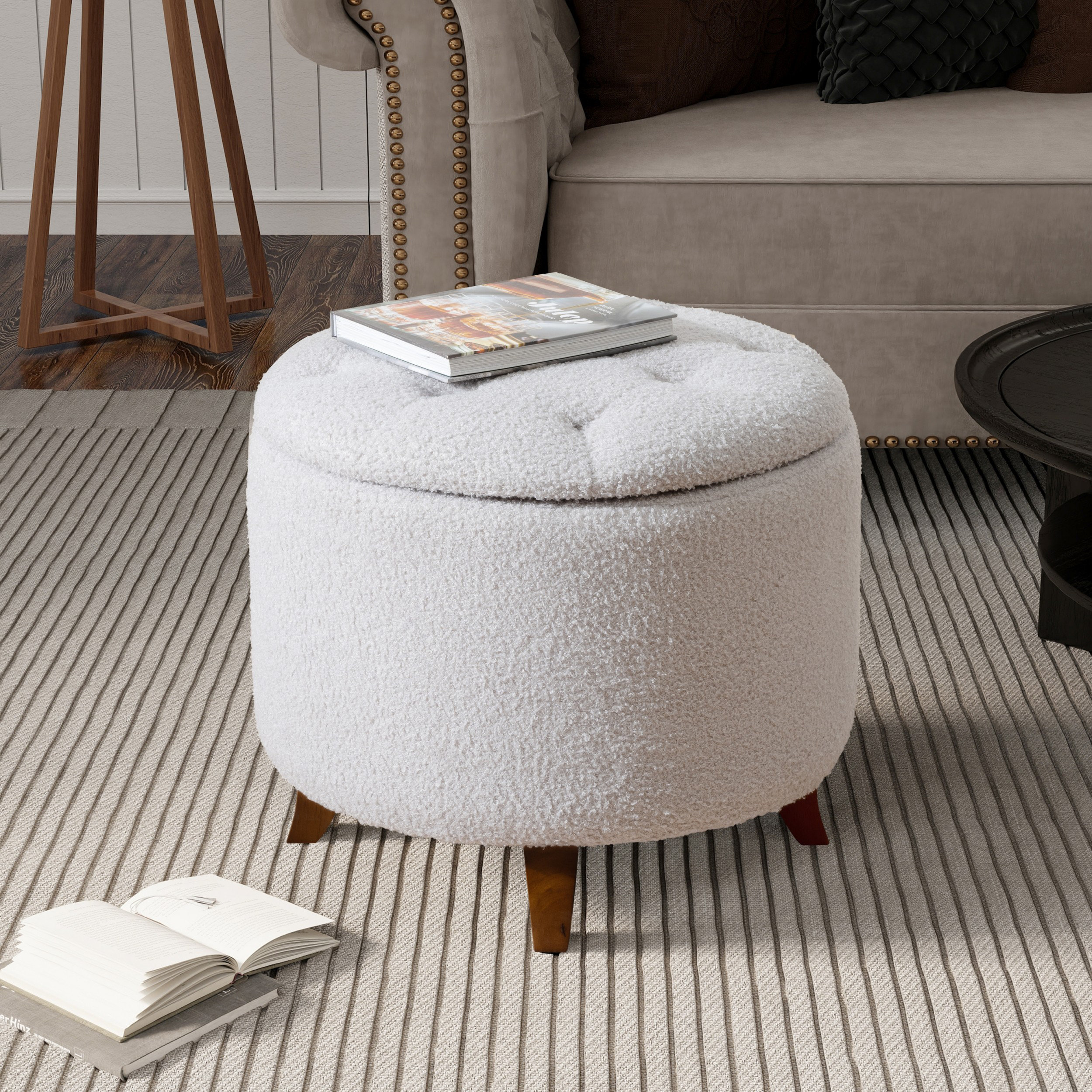 Lark Manor™ Round Teddy Velvet Storage Stool With Cover Living Room ...