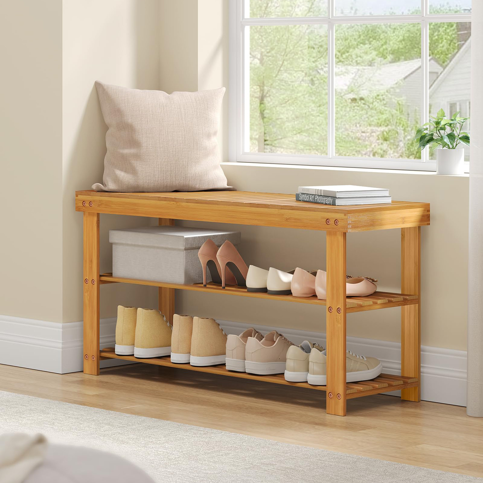 Hokku Designs 3-Tier 35-Inch Long Bamboo Shoe Storage Rack | Wayfair