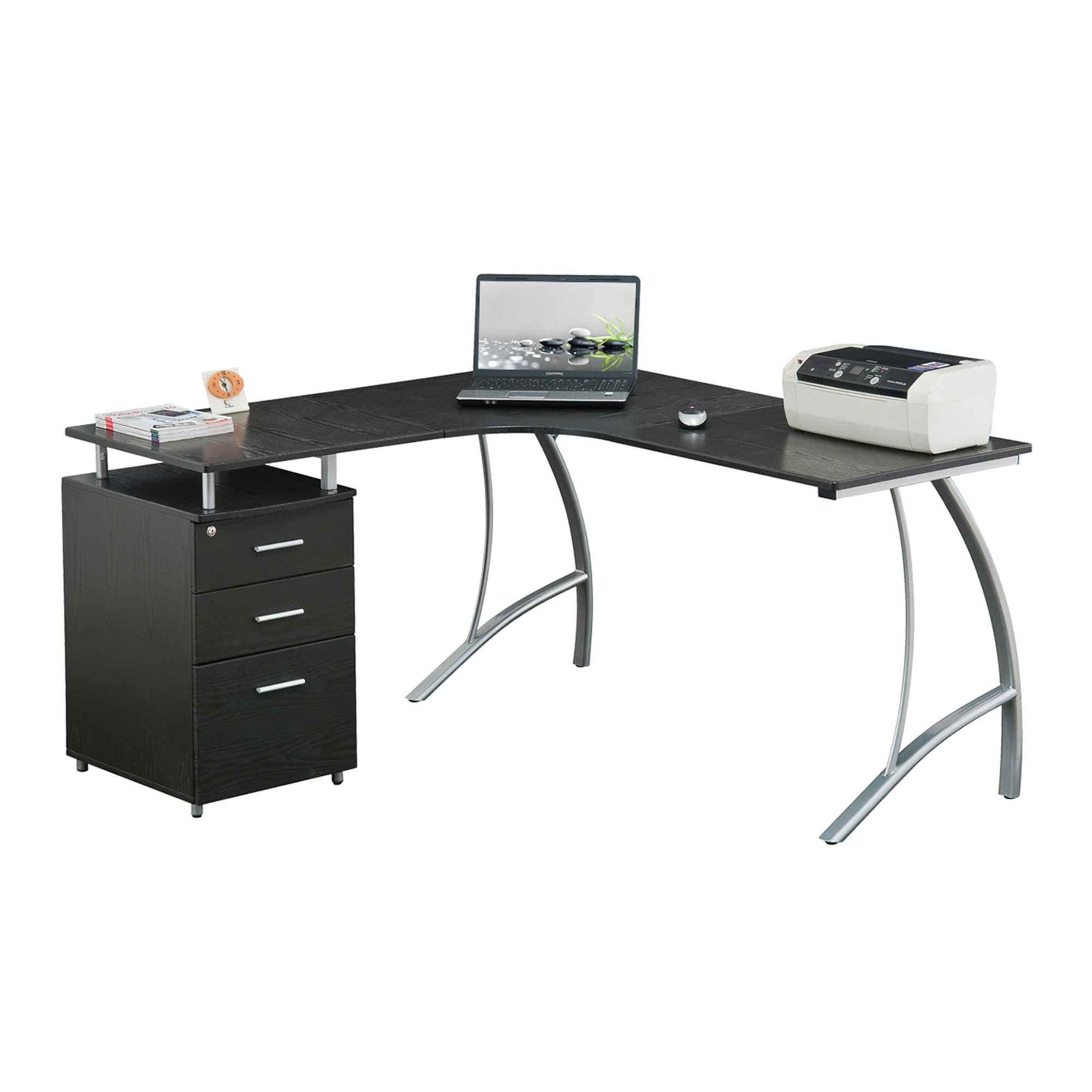 Latitude Run® Modern L- Shaped Computer Desk with File Cabinet and ...