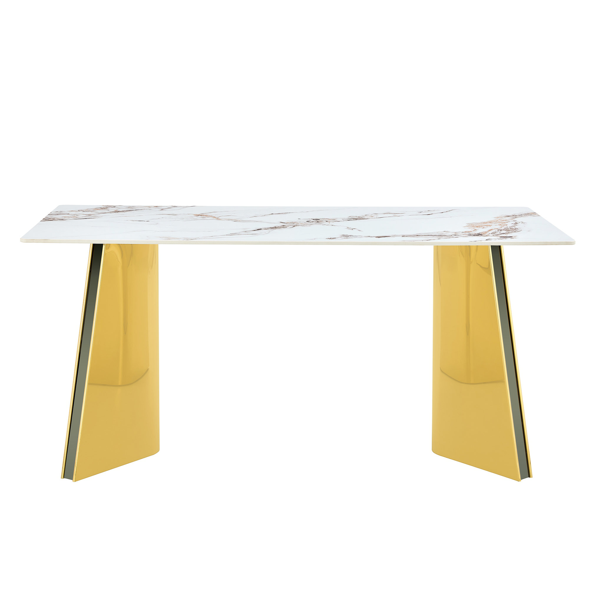 Latitude Run® Patterned Rock Slab Dining Table with Silver Stainless ...