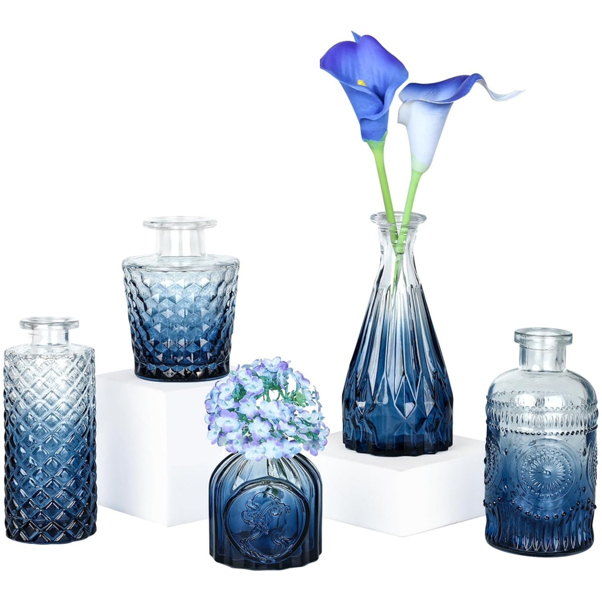 House of Hampton Glass Bud Vase Set Of 5, Small Blue Flower Vases For ...