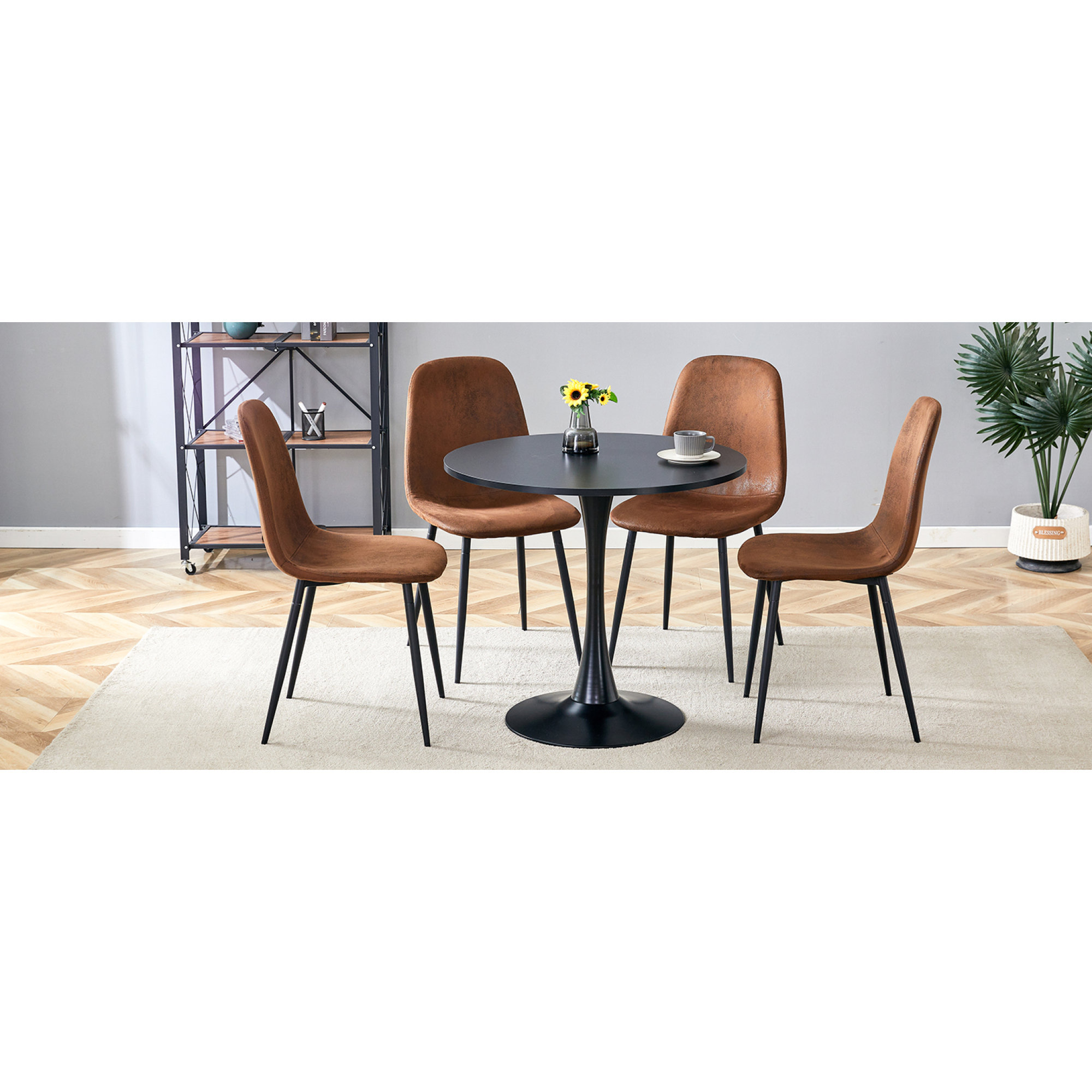 Latitude Run® Versatile Round Table Set In Black & Brown - Hourglass ...