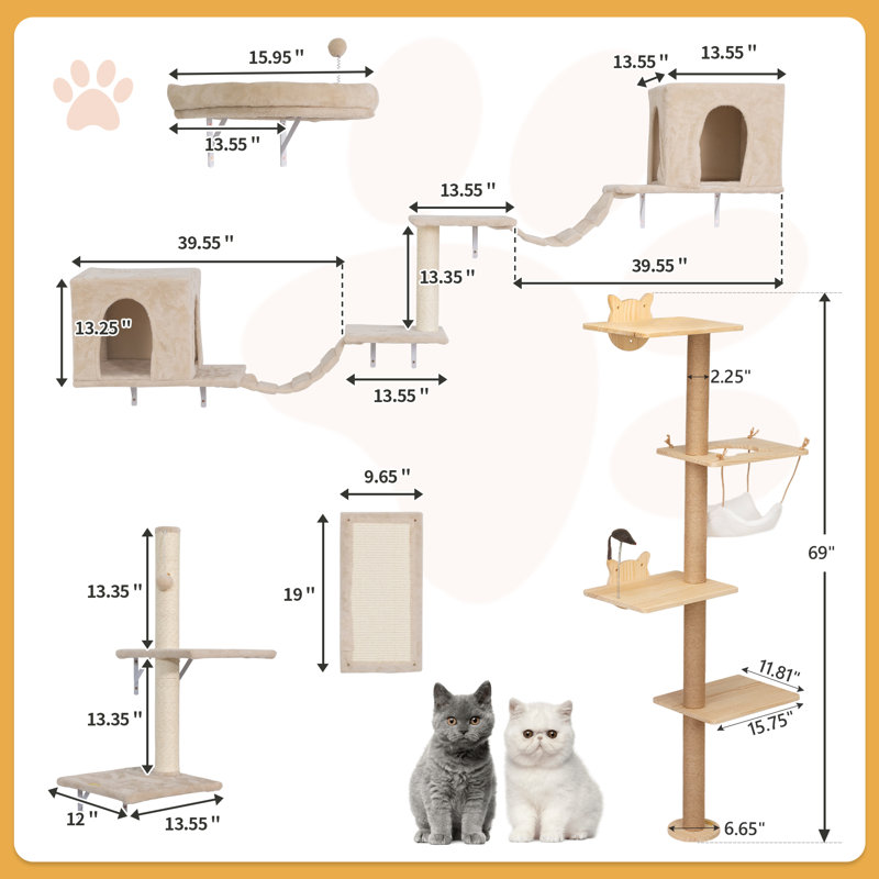 Tucker Murphy Pet™ Darkiel 7pcs Wall-mounted Cat Tree Shelves Climbing ...