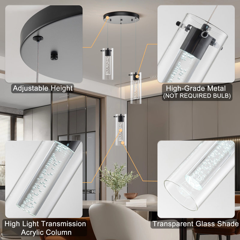 Wrought Studio™ Javanta 3 - Light Matte Black LED Cluster Pendant | Wayfair