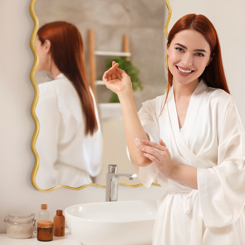 Ebern Designs Luxury Rectangular Wavy Metal Framed Mirror | Wayfair