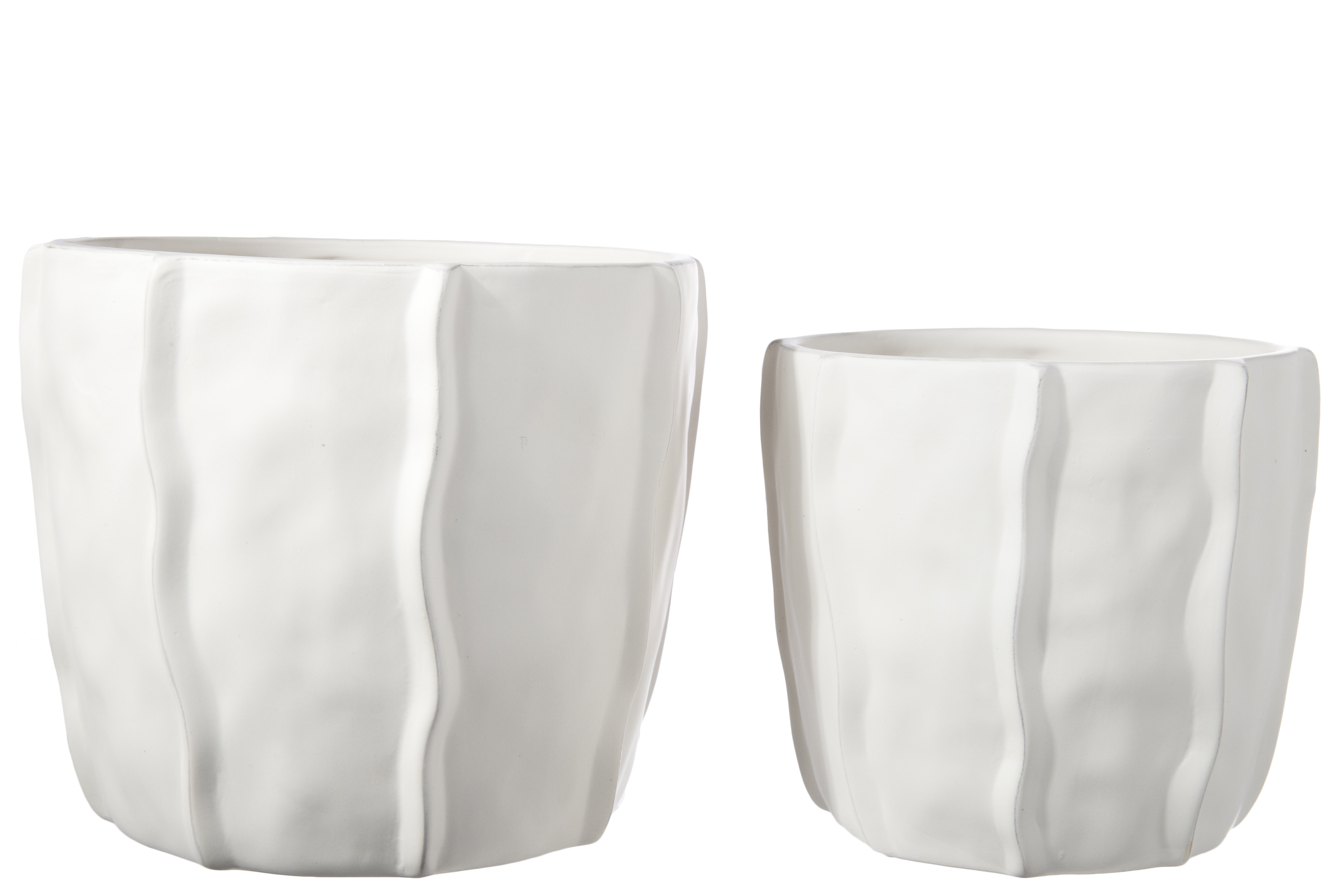 Ebern Designs Ceramic Low Pot With Embedded Wave Design Body Set Of Two ...