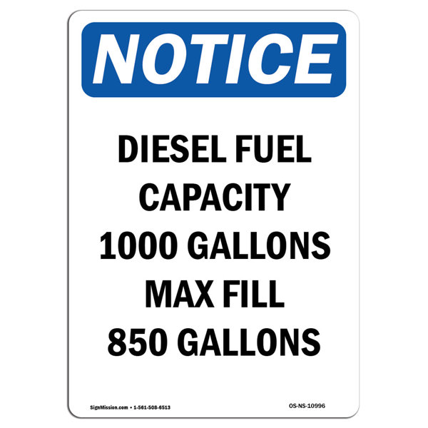 SignMission Diesel Fuel Capacity 1000 Gallons Sign | Wayfair