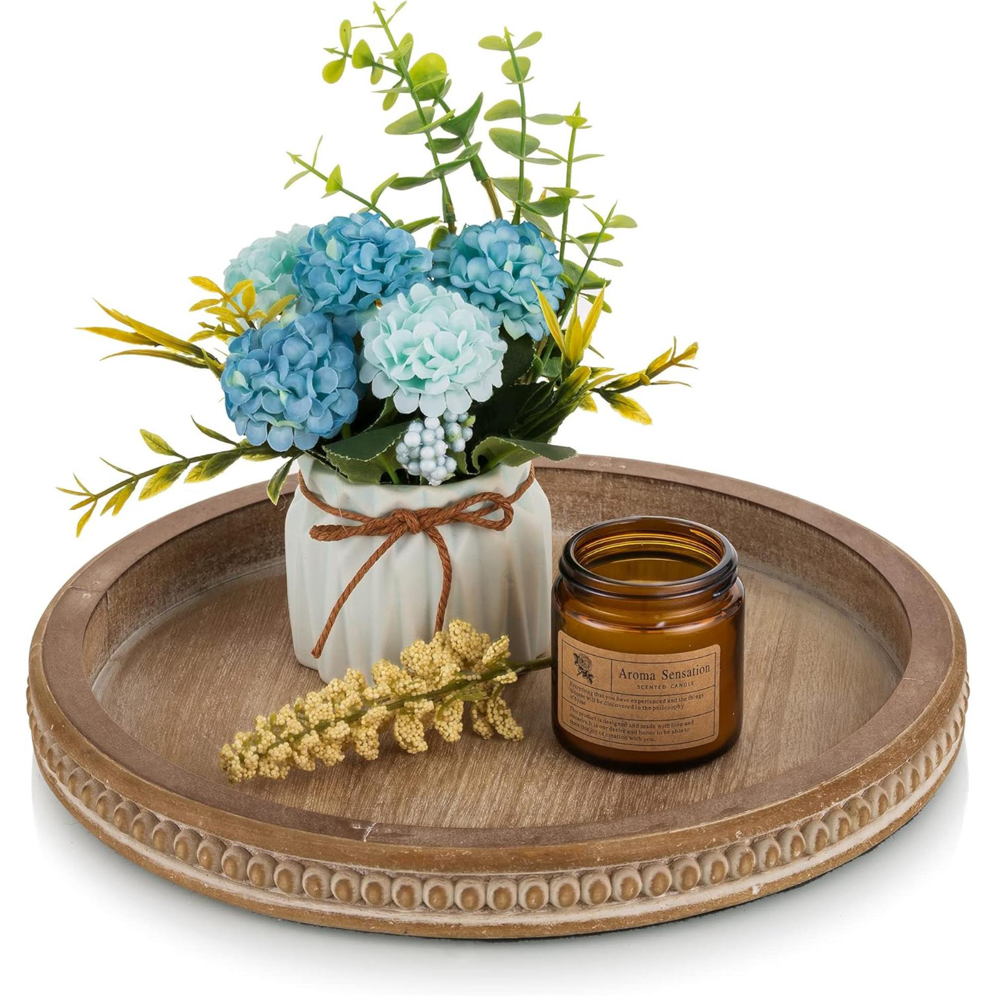 Ophelia & Co. Decorative Serving Tray Wood: Washed Bead Round Tray ...