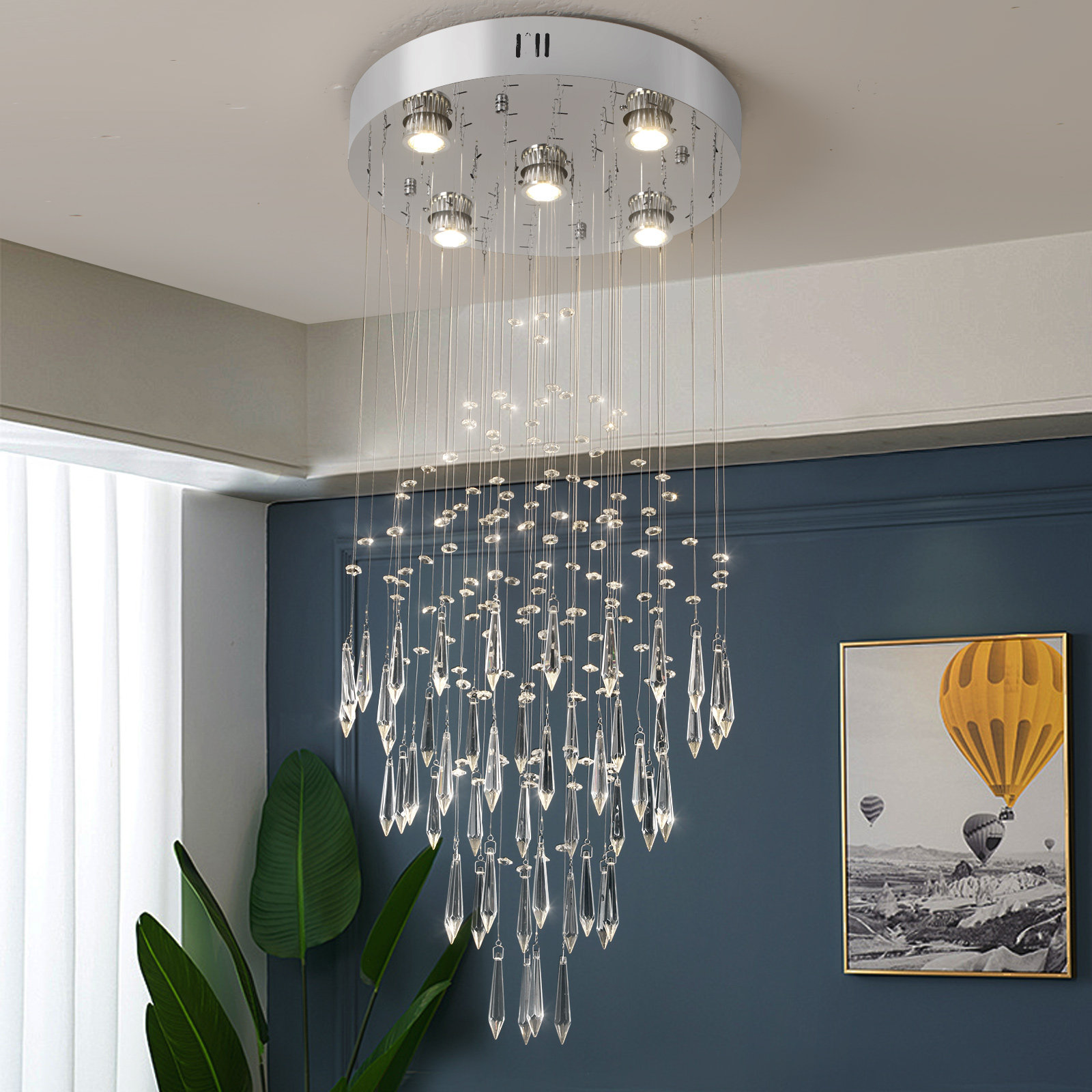 House of Hampton® 5-Lights Raindrop Crystal Chandelier,Modern Pendant ...