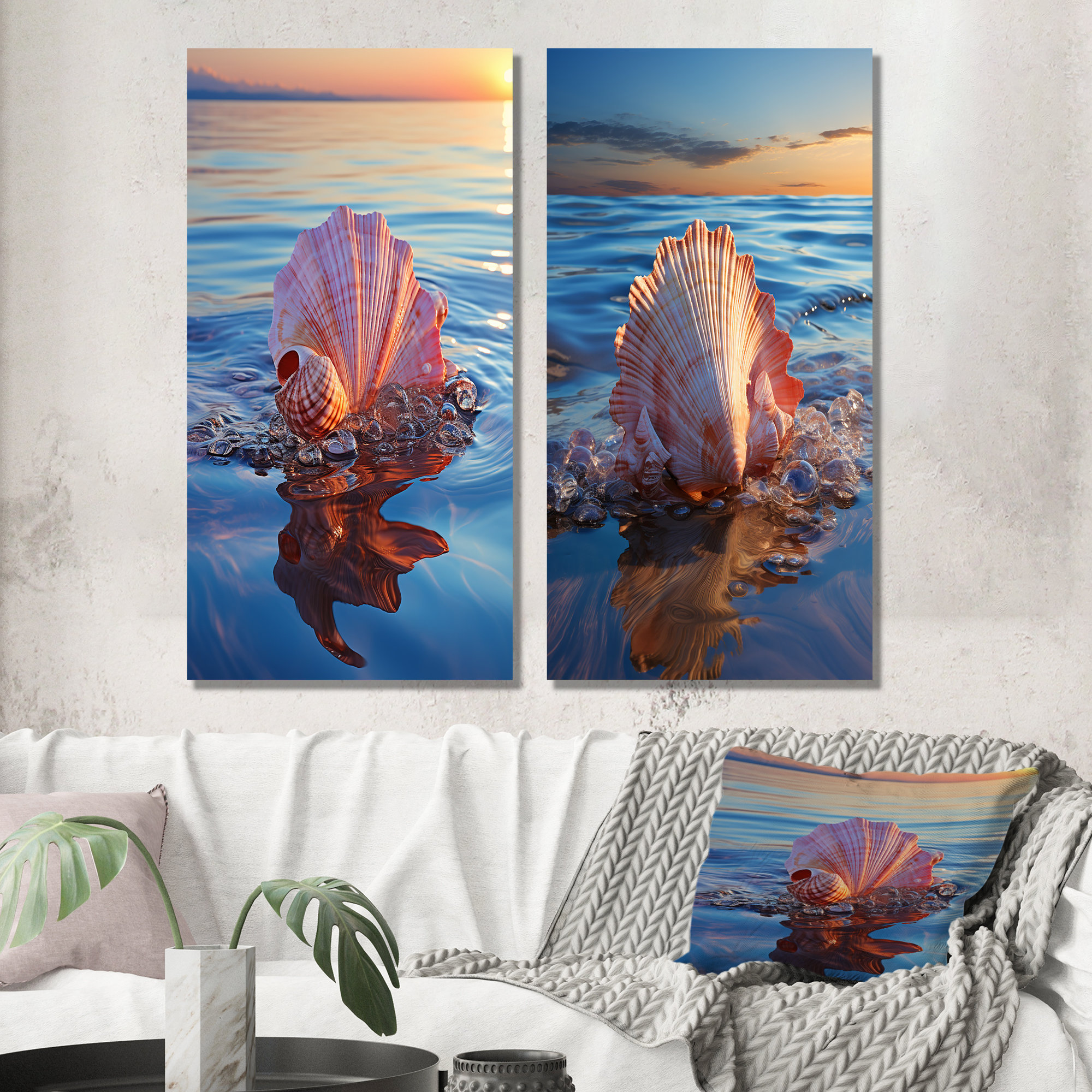 Design Art Seashell Oceanic Elegance At Sunset - Seashell Metal Wall ...