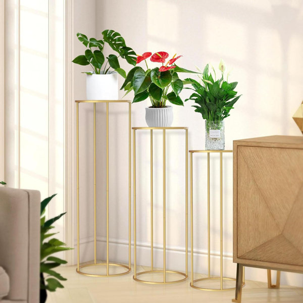 Mercer41 Gold Metal Plant Stand, 3 Pcs Tall Cylinder Pedestal Stands ...