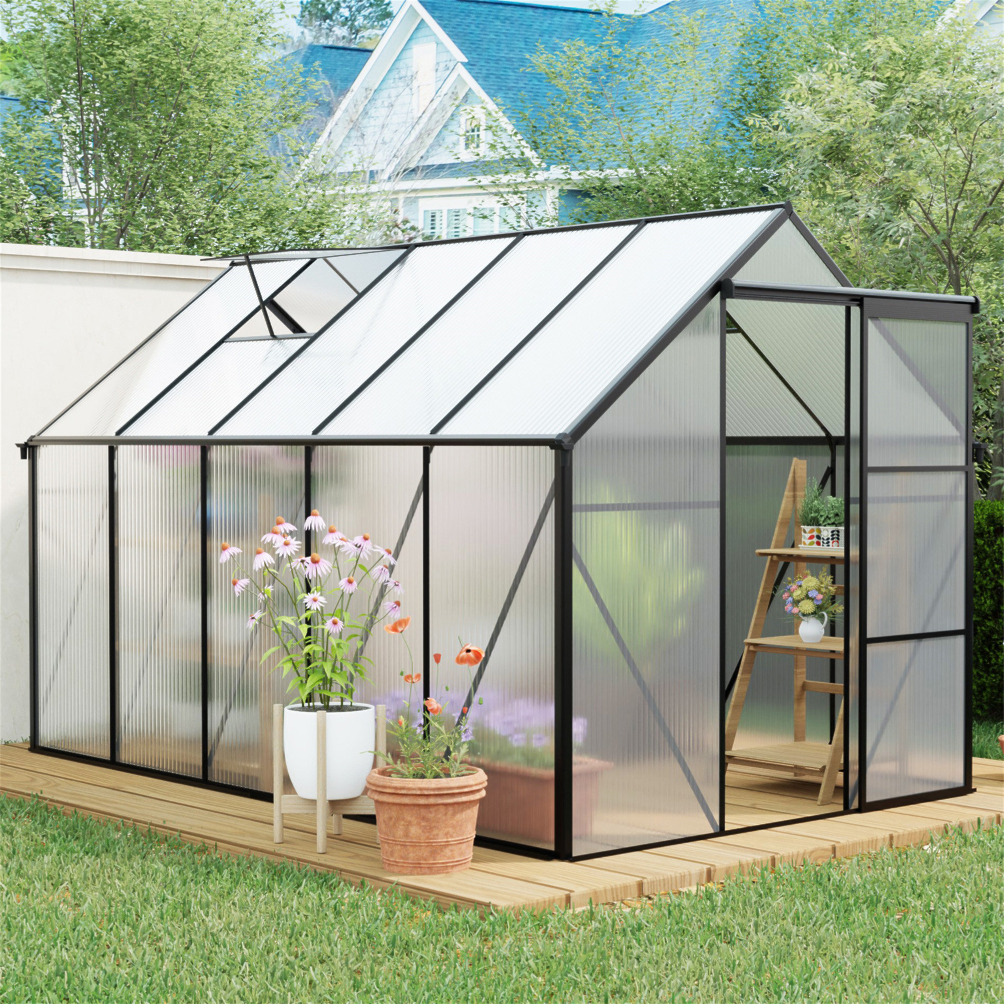 HLILish 6X10 FT Polycarbonate Greenhouse Raised Base And Anchor ...