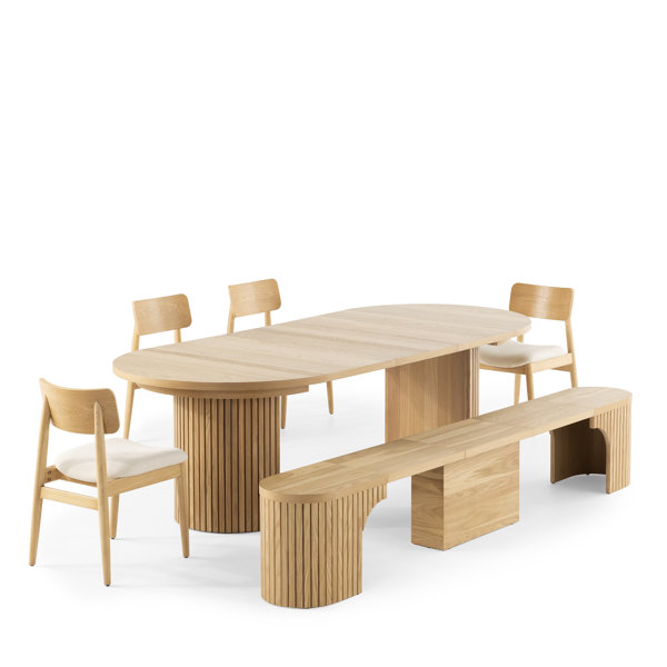 Transformer Table Extendable Round Dining Set - Table + Bench + 4 ...