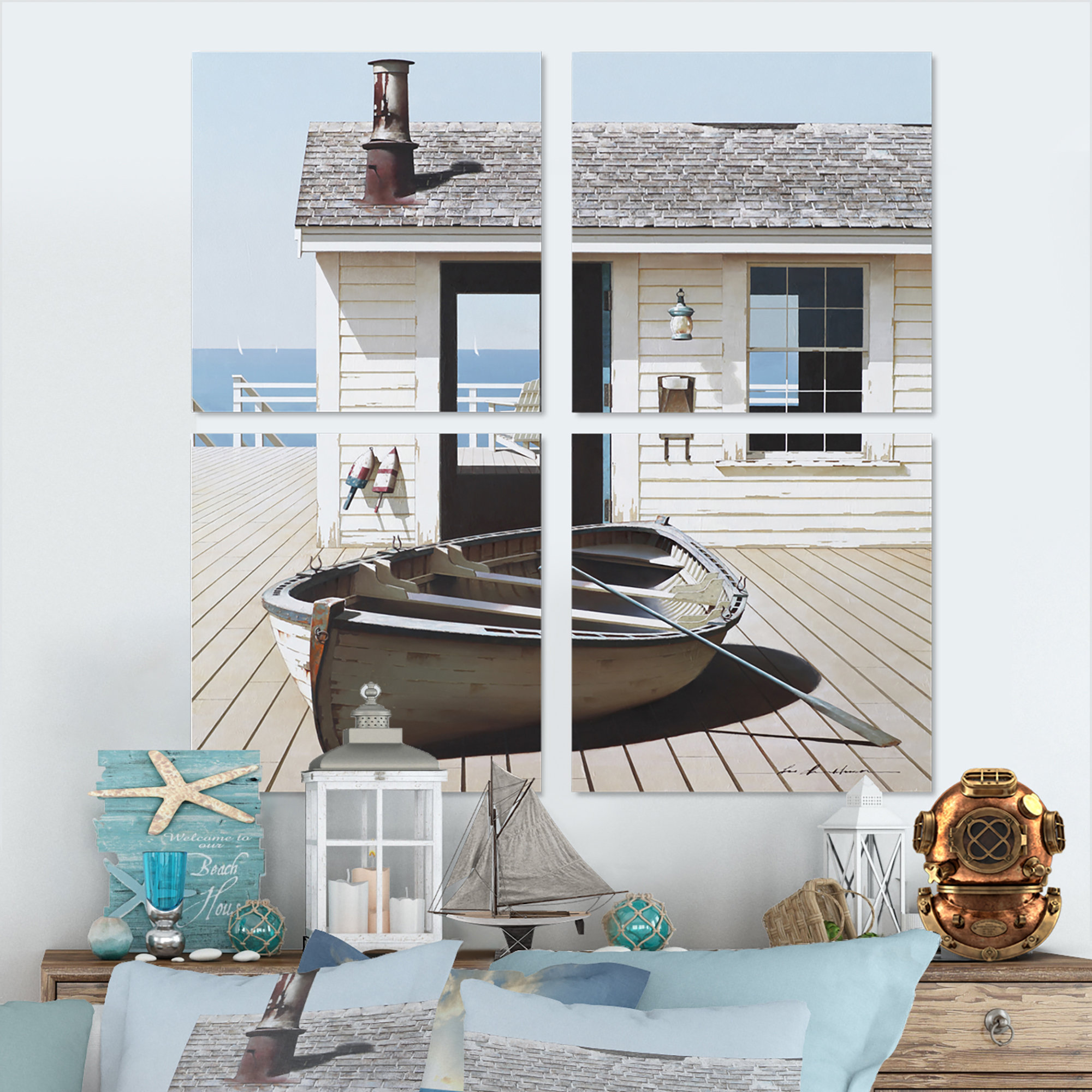 Rosecliff Heights Boat On The Dock - Coastal Canvas Wall Art Print 4 ...
