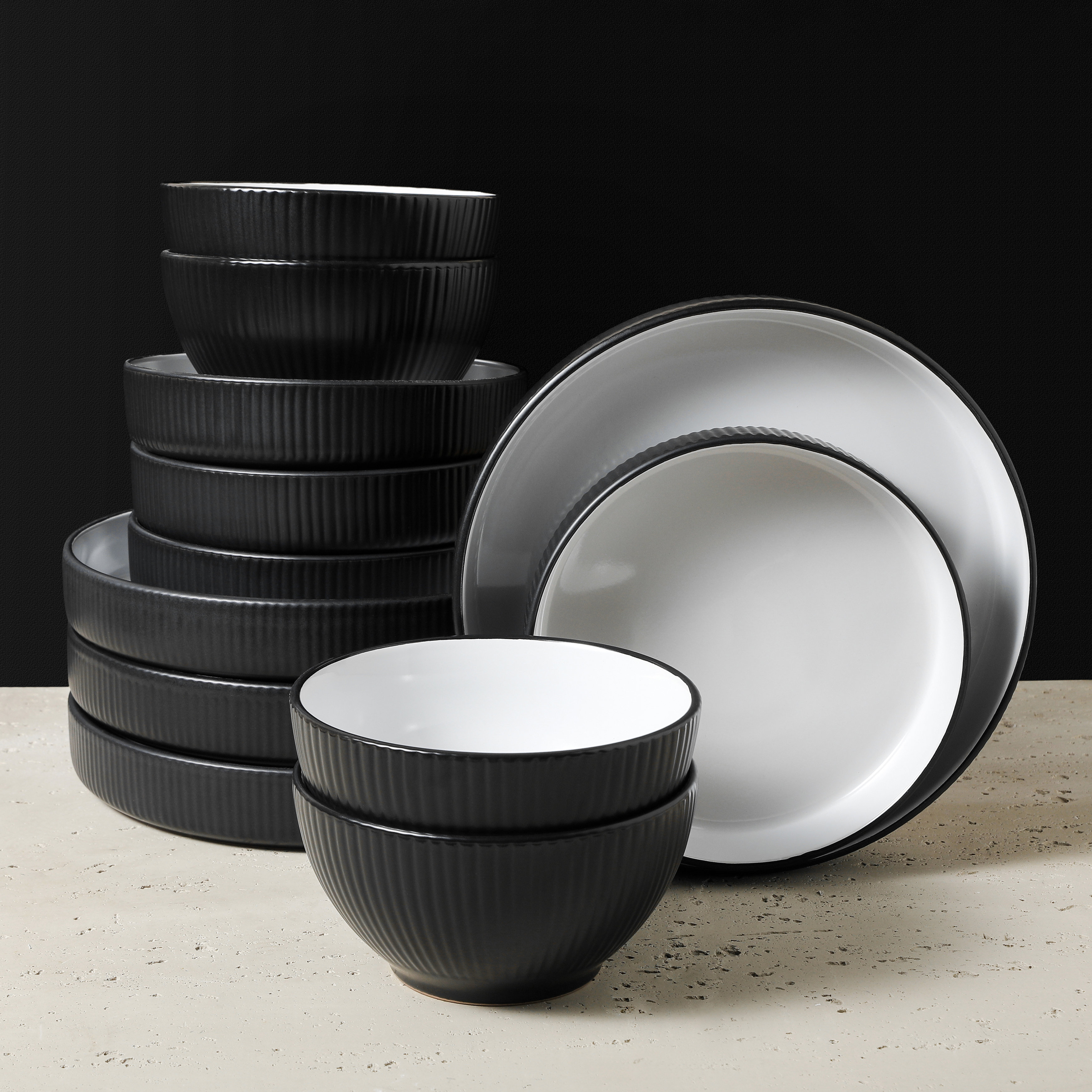 Christian Siriano Larosso 12-Piece Dinnerware Set with Dinner Bowls and ...